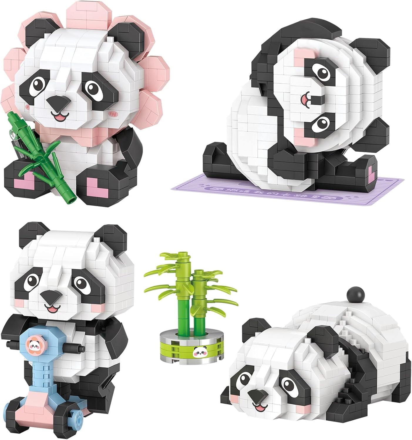 SKQIT 4 PCS Mini Panda Building Blocks Model Set,Cute Panda Collection ...