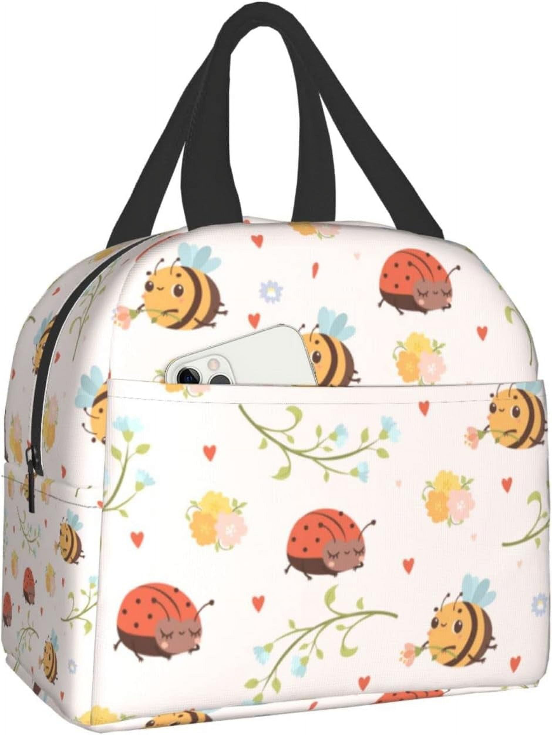 SKQIT Bees and Ladybugs Pattern Insulated Lunch Bag Thermal Cooler ...