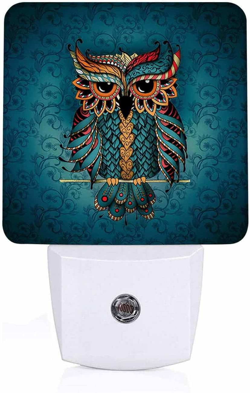SKQIT Blue Orange Owl Night Light, Dusk to Dawn Smart Sensor Nightlight ...