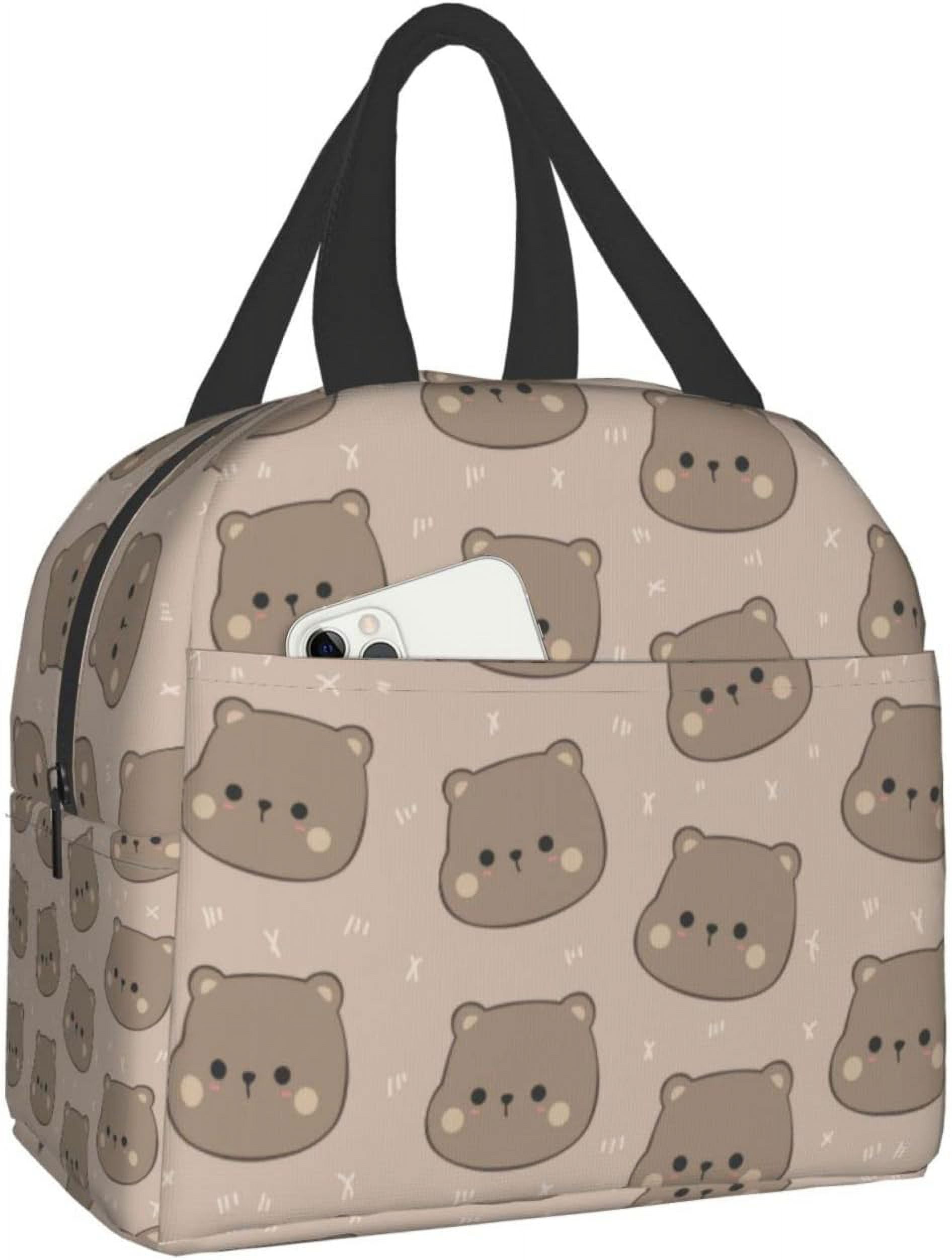 SKQIT Brown Kawaii Bear Pattern Insulated Lunch Bag Thermal Cooler ...