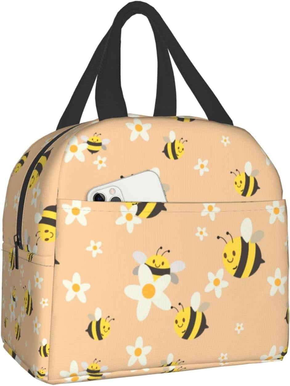 SKQIT Cute Bee Flying With Flower Pattern Insulated Lunch Bag Thermal ...