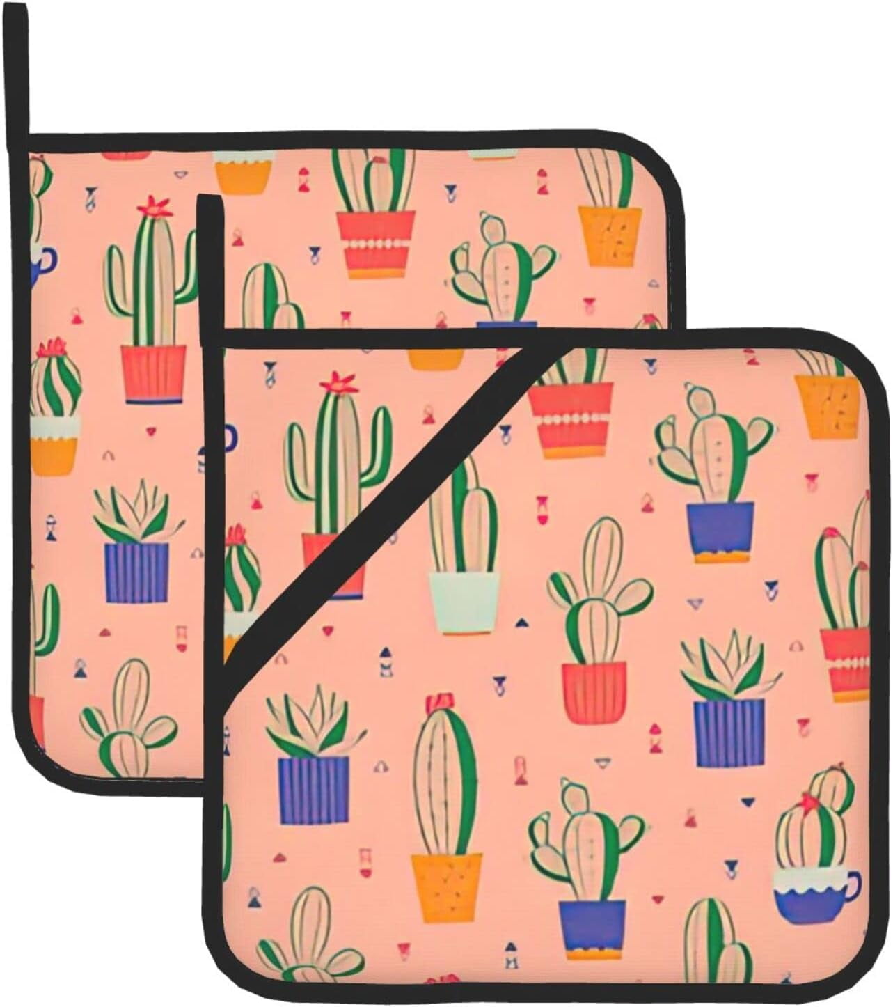 SKQIT Cute Cactus Potted Plant Print Pot Holders Set of 2, Kitchen Heat ...