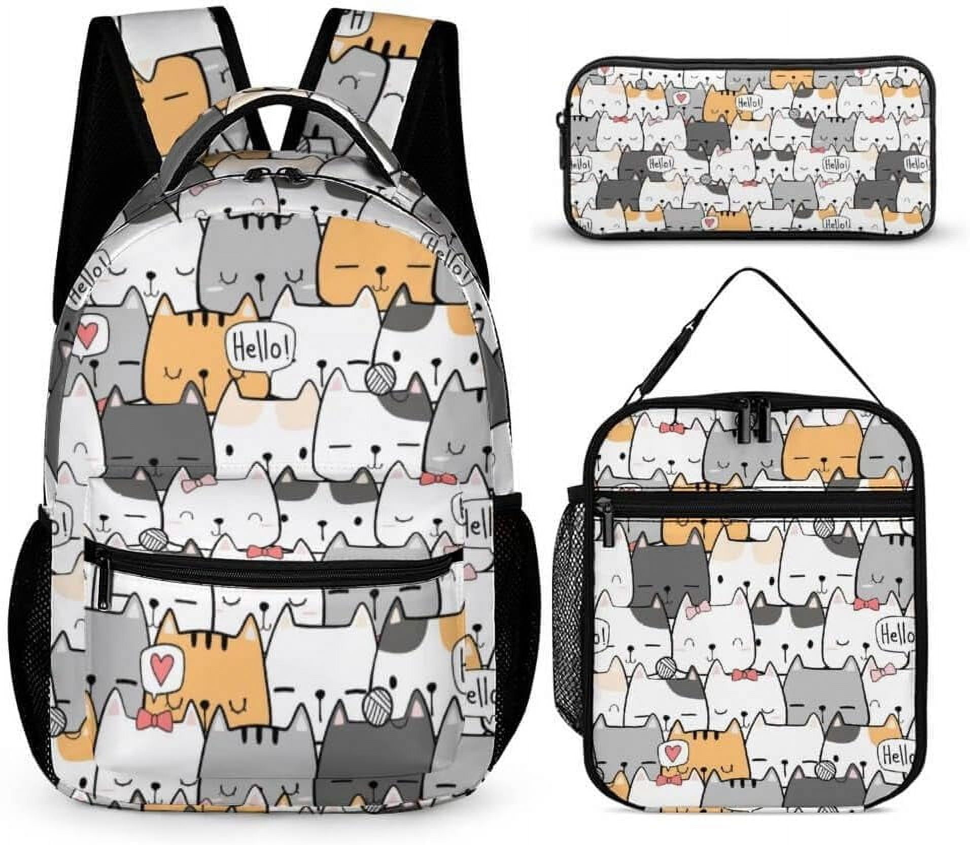 SKQIT Cute Cat 3 Piece Backpack Sets With Lunch Bag Pencil Case ...