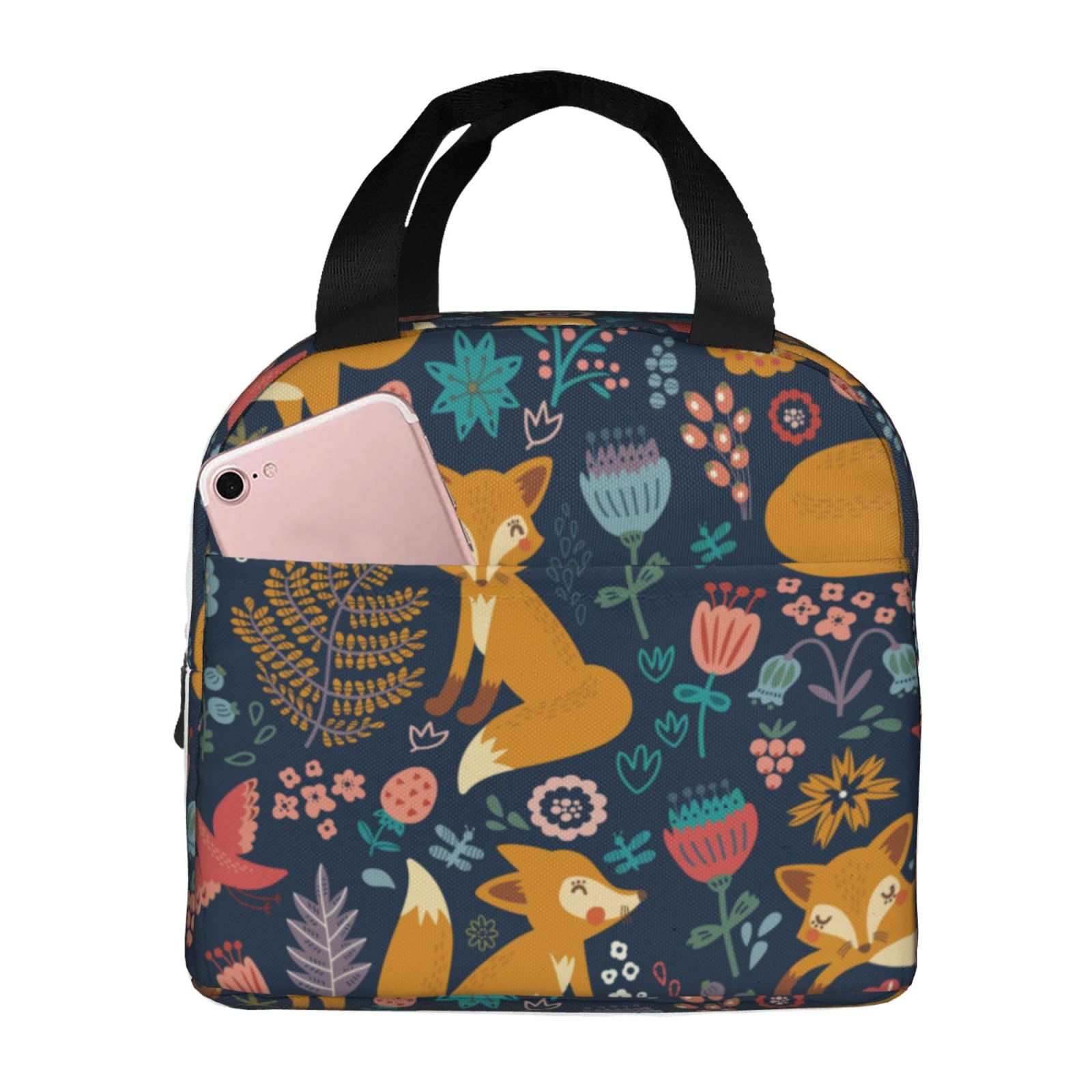 SKQIT Cute Fox Pattern Insulated Lunch Bag Thermal Cooler Lunch Box for ...