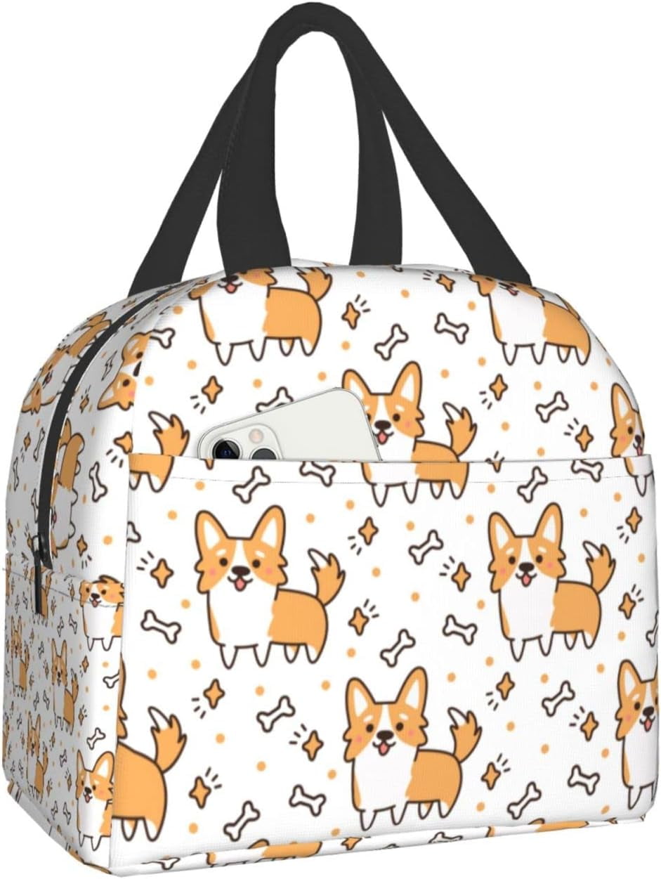 SKQIT Dog Corgi Pattern Insulated Lunch Bag Thermal Cooler Lunch Box ...