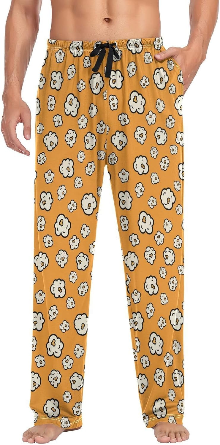 SKQIT Mens Pajama Pants Popcorn Orange Background Soft Lounge Sleep ...