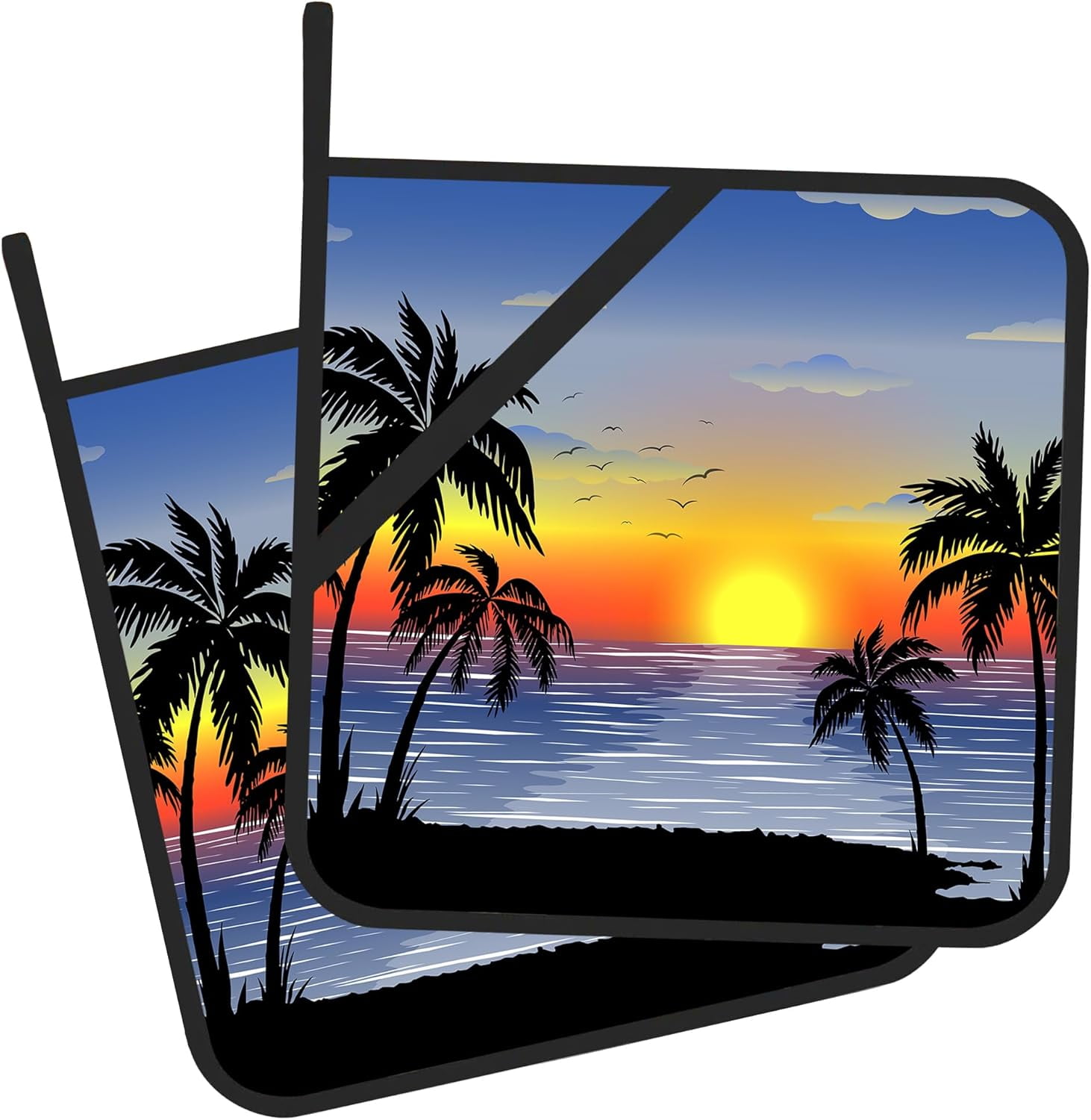 SKQIT Palm Tree Sunset Pot Holders Set of 2, Kitchen Heat Resistant ...