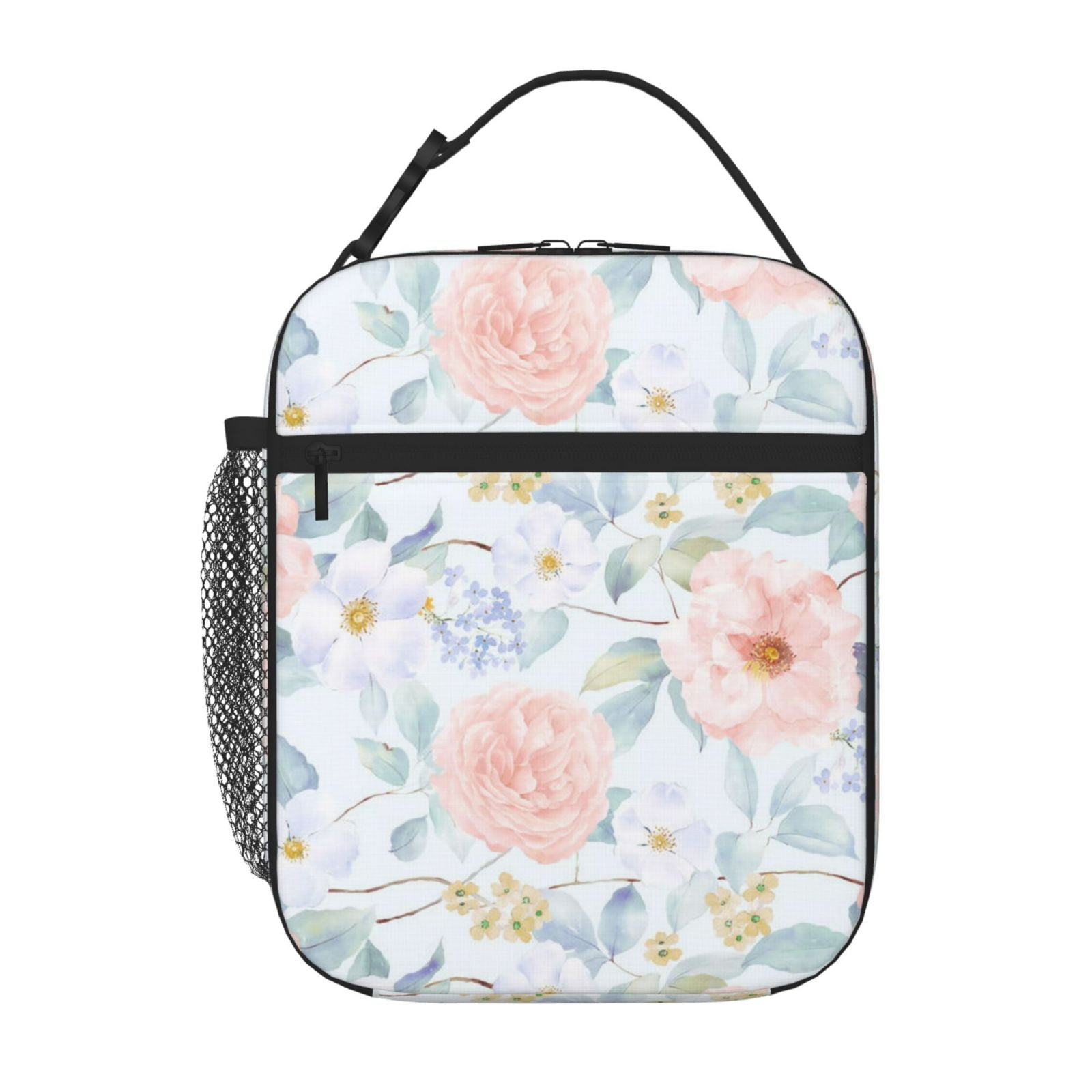 SKQIT Pink Flowers Insulated Lunch Box, Portable Lunch Bag Reusable ...