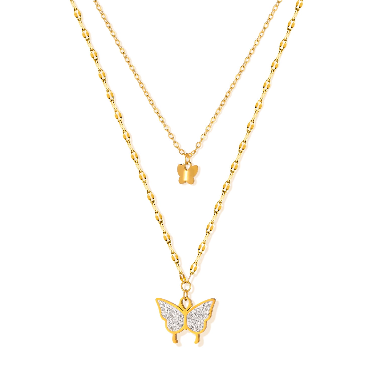 SKQIT Vintage Layered Butterfly Necklace Cubic Zirconia Butterfly ...