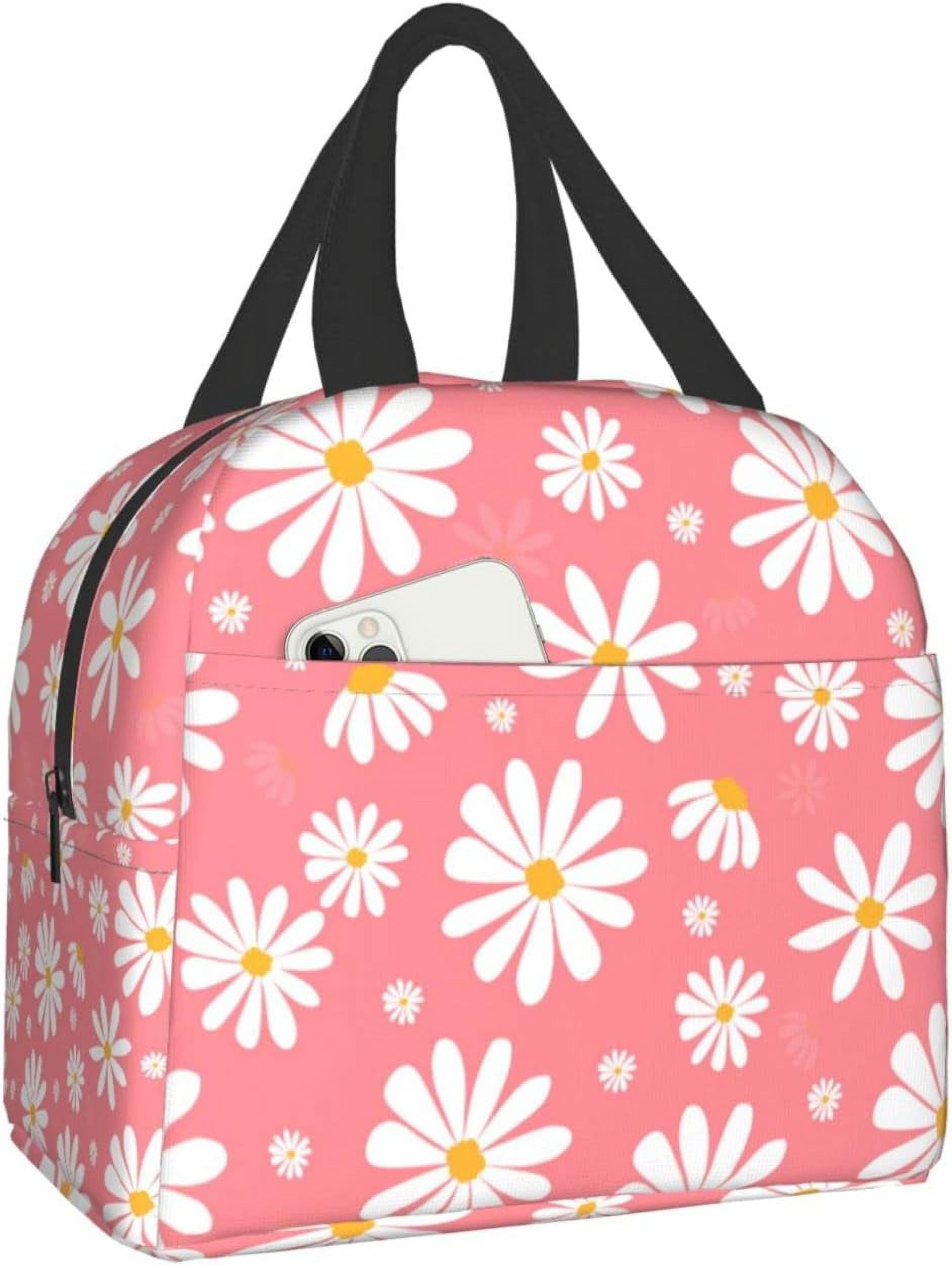 SKQIT White Daisies Flowers Pattern Insulated Lunch Bag Thermal Cooler ...