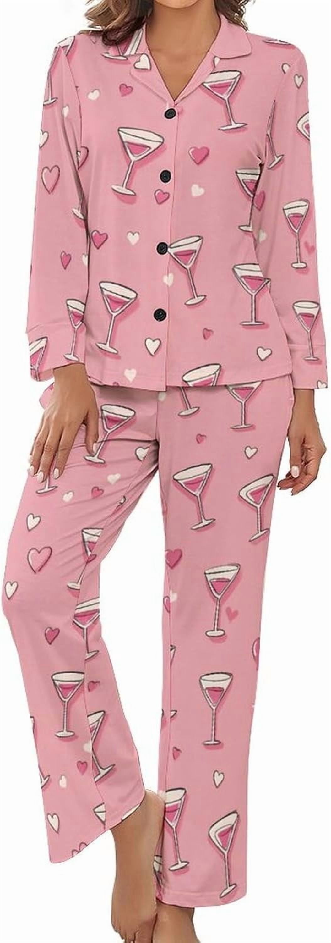 SKQIT Womens Pajamas Set Martini Glasses Heart Soft Long Sleeve ...