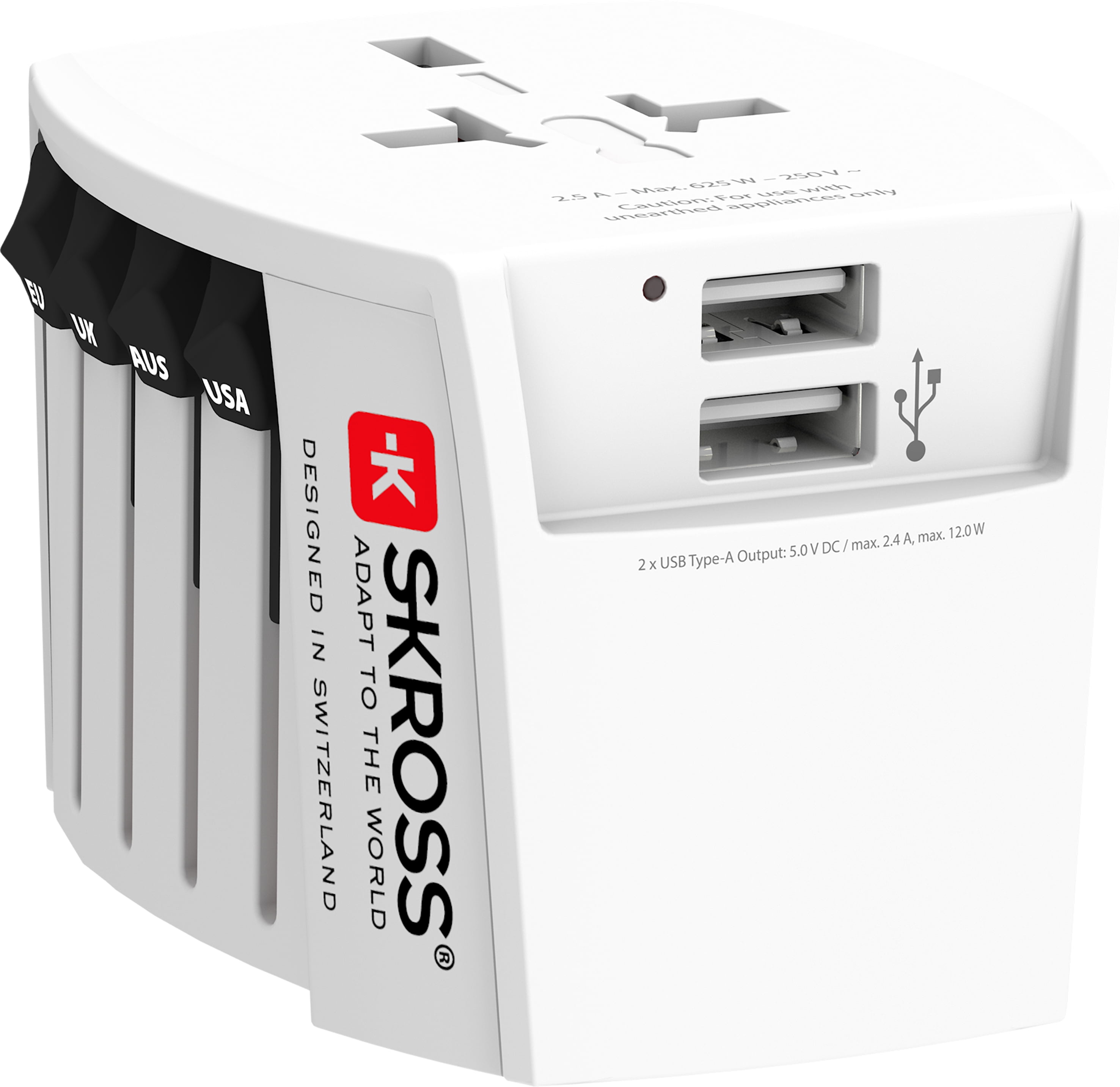 SKROSS 1.302960 MUV USB (2xA) Universal 2-Pin World Travel Adapter ...
