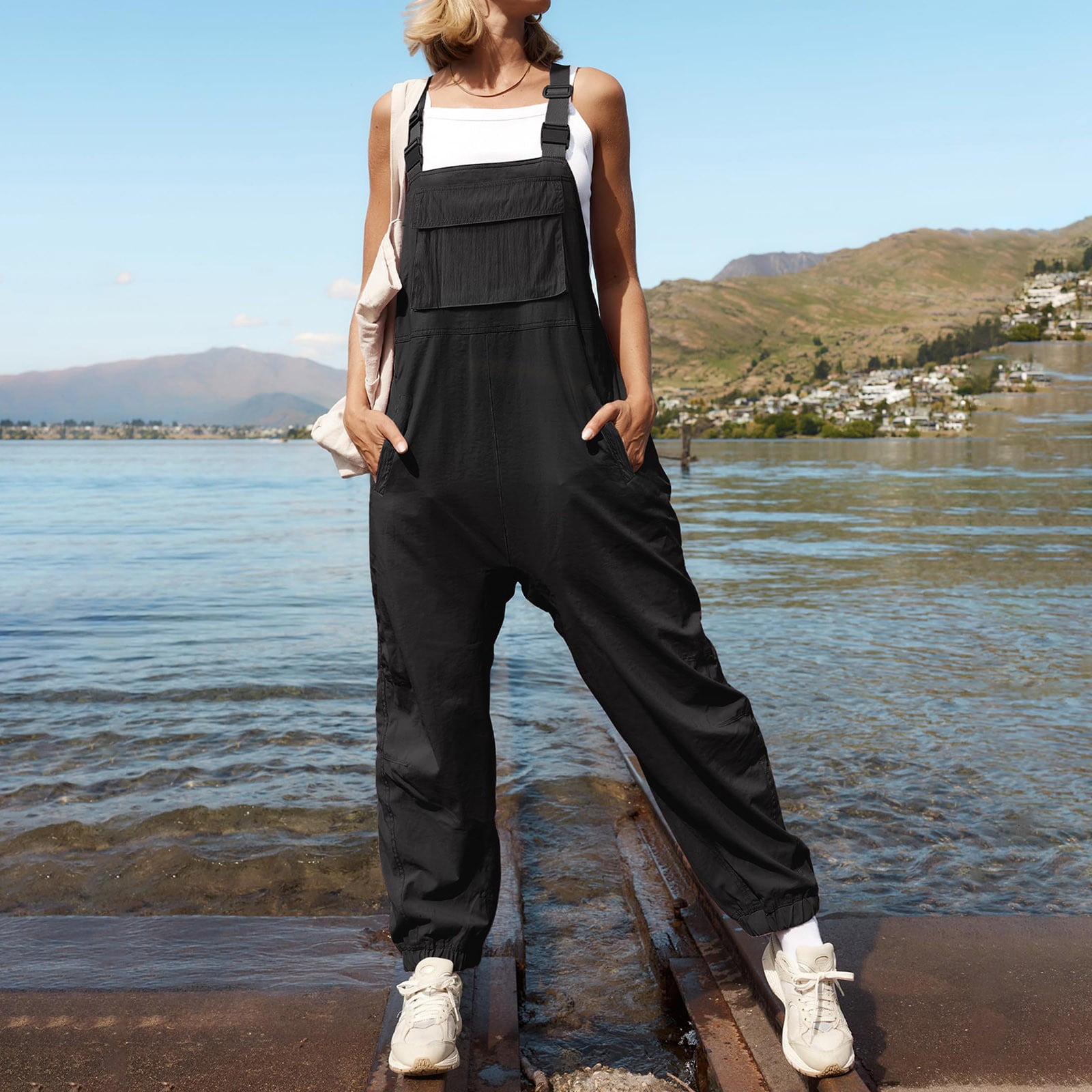 SKSloeg Pink Jumpsuits for Women Cinch Bottom Overall Jumpsuits Casual ...