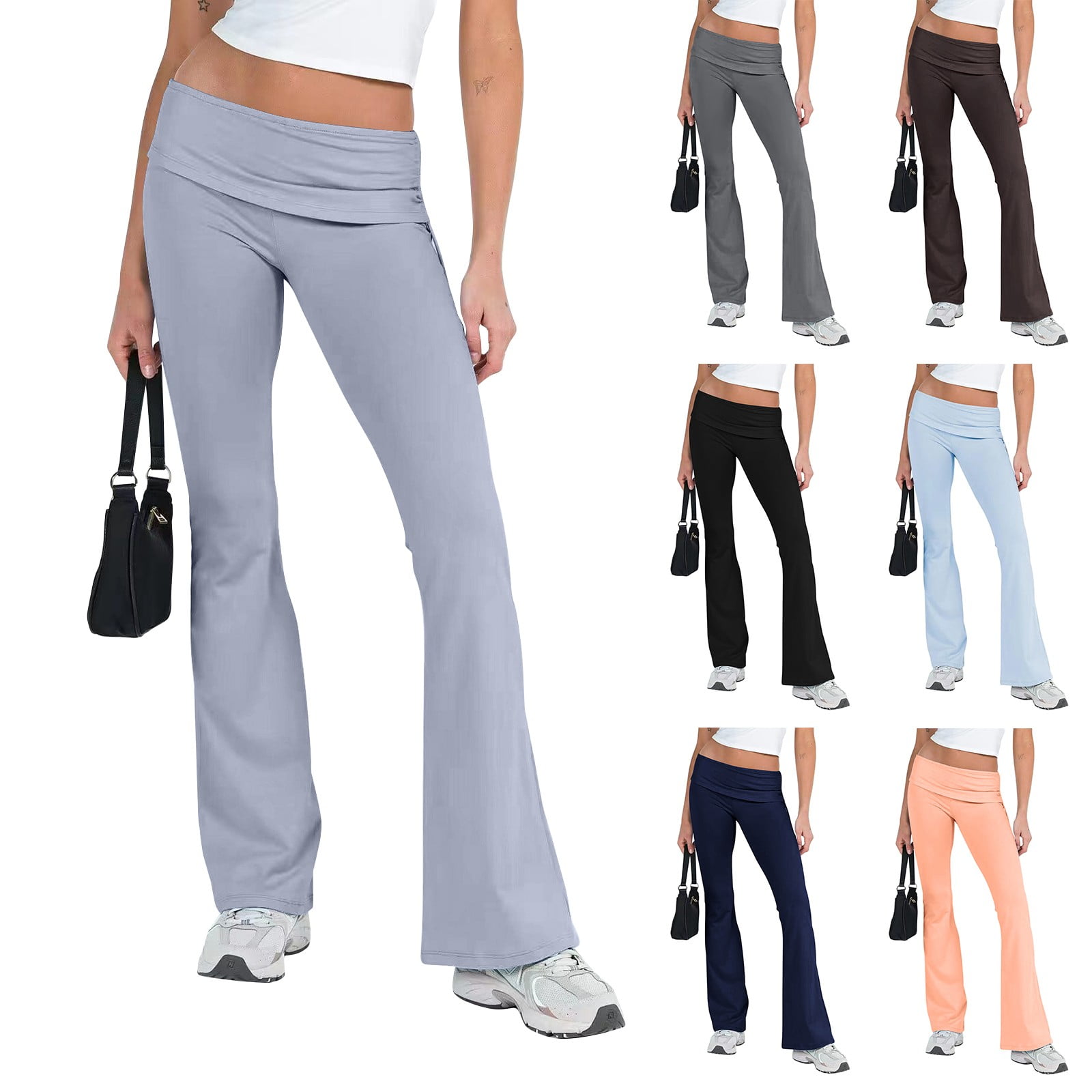 SKSloeg Brown Leggings for Women Flare Leggings Stretchy Fold Over Yoga ...