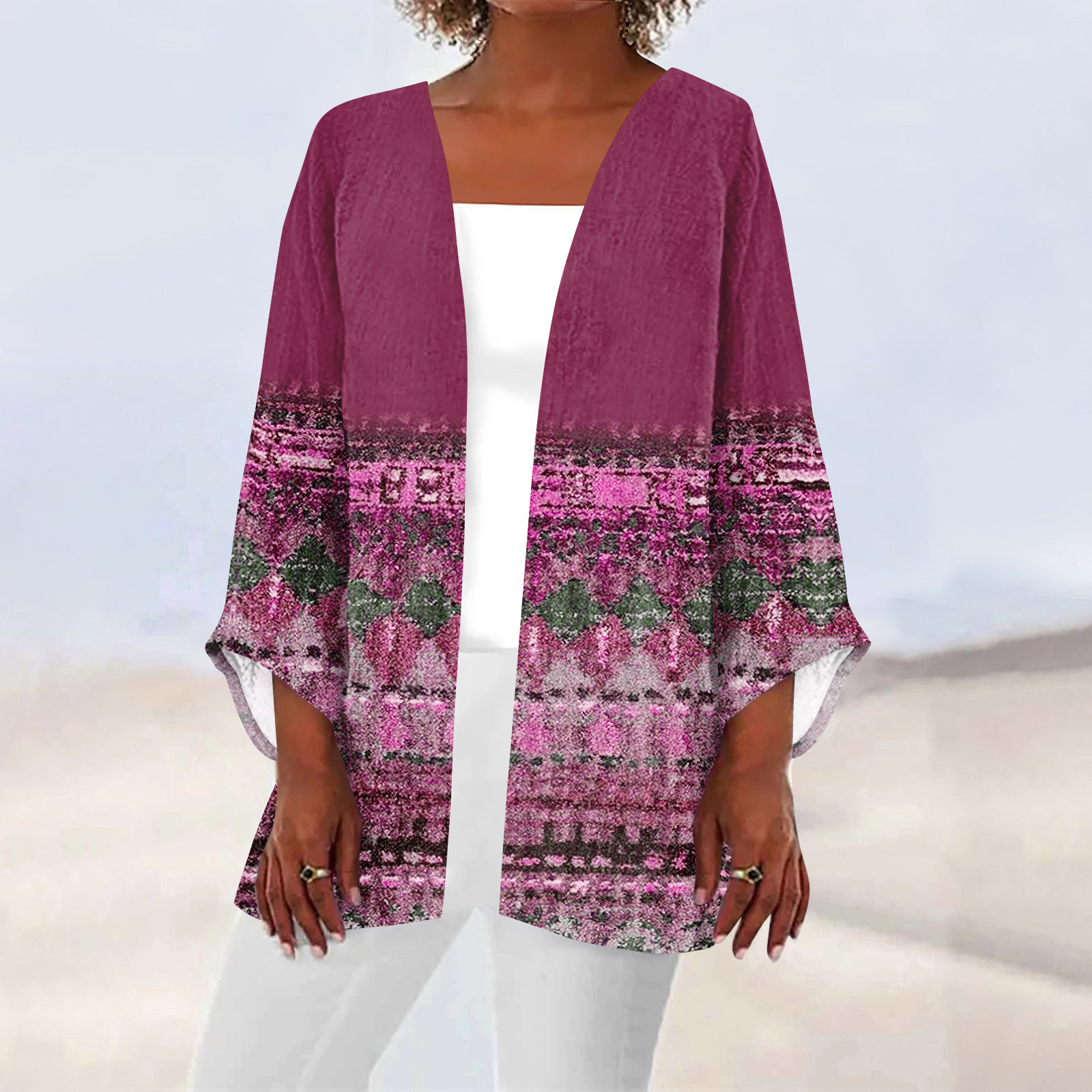 SKSloeg Cardigan for Women 2024 Lightweight Kimono Cardigans Ladies 3/4 ...