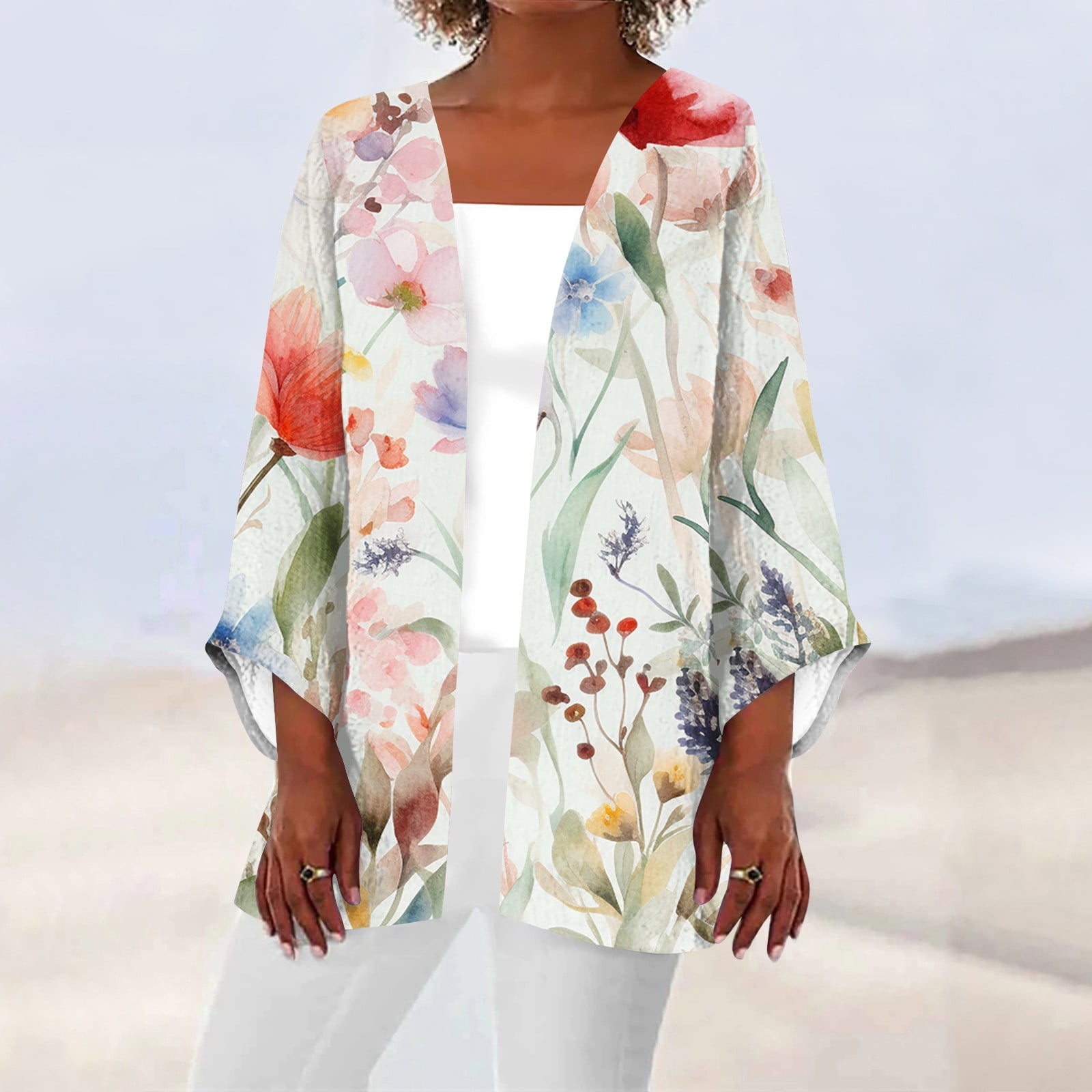 SKSloeg Cardigan for Women Lightweight 2024 Summer Floral Print Kimono ...