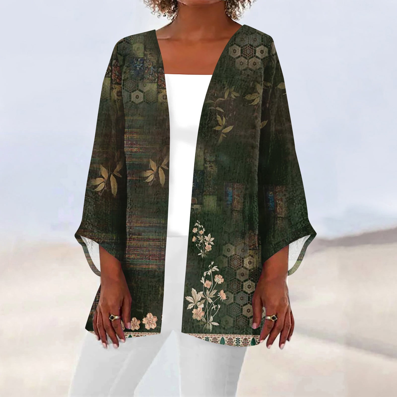 SKSloeg Cardigans for Women 2024 Summer 3/4 Length Sleeve Kimono ...