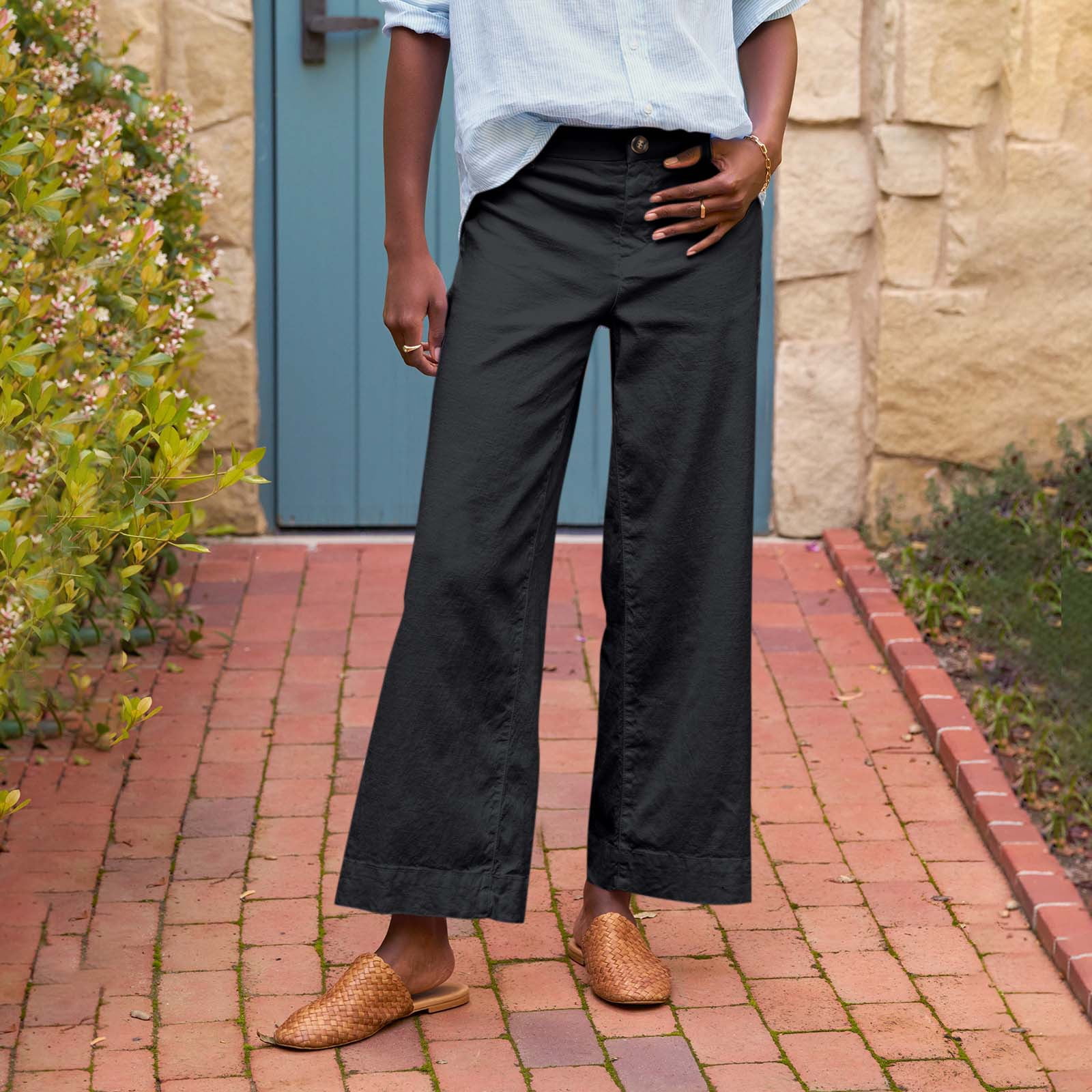 SKSloeg Teacher Pants Flare Wide Leg Capris Work Pants Business Casual ...