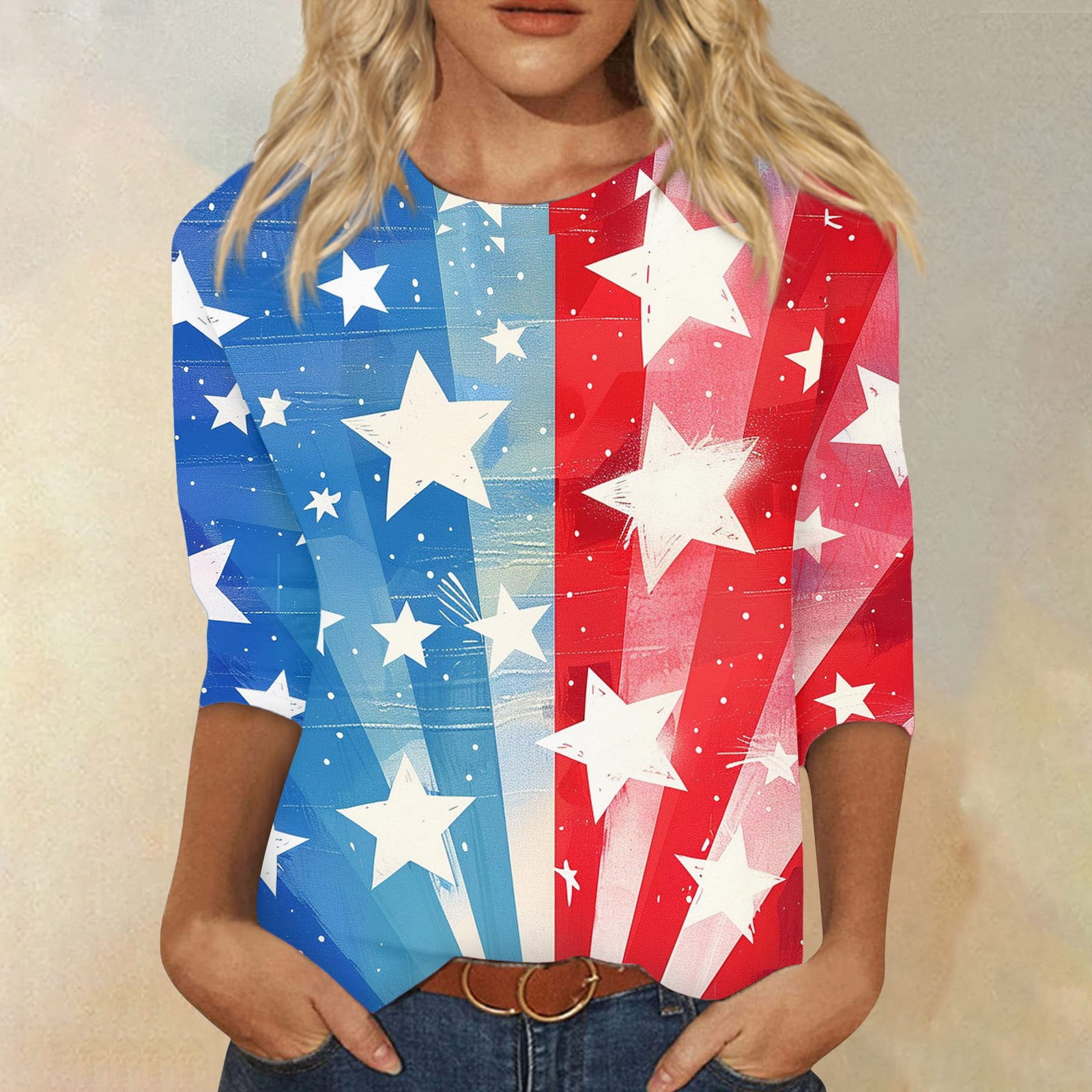 SKSloeg Cute Tops for Women 4Th of July 3/4 Length Sleeve Patriotic ...