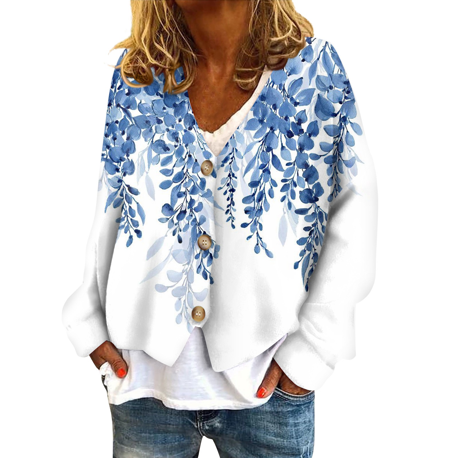 SKSloeg Fleece Jacket Women Trendy Floral Print Cardigan Coats Warm ...