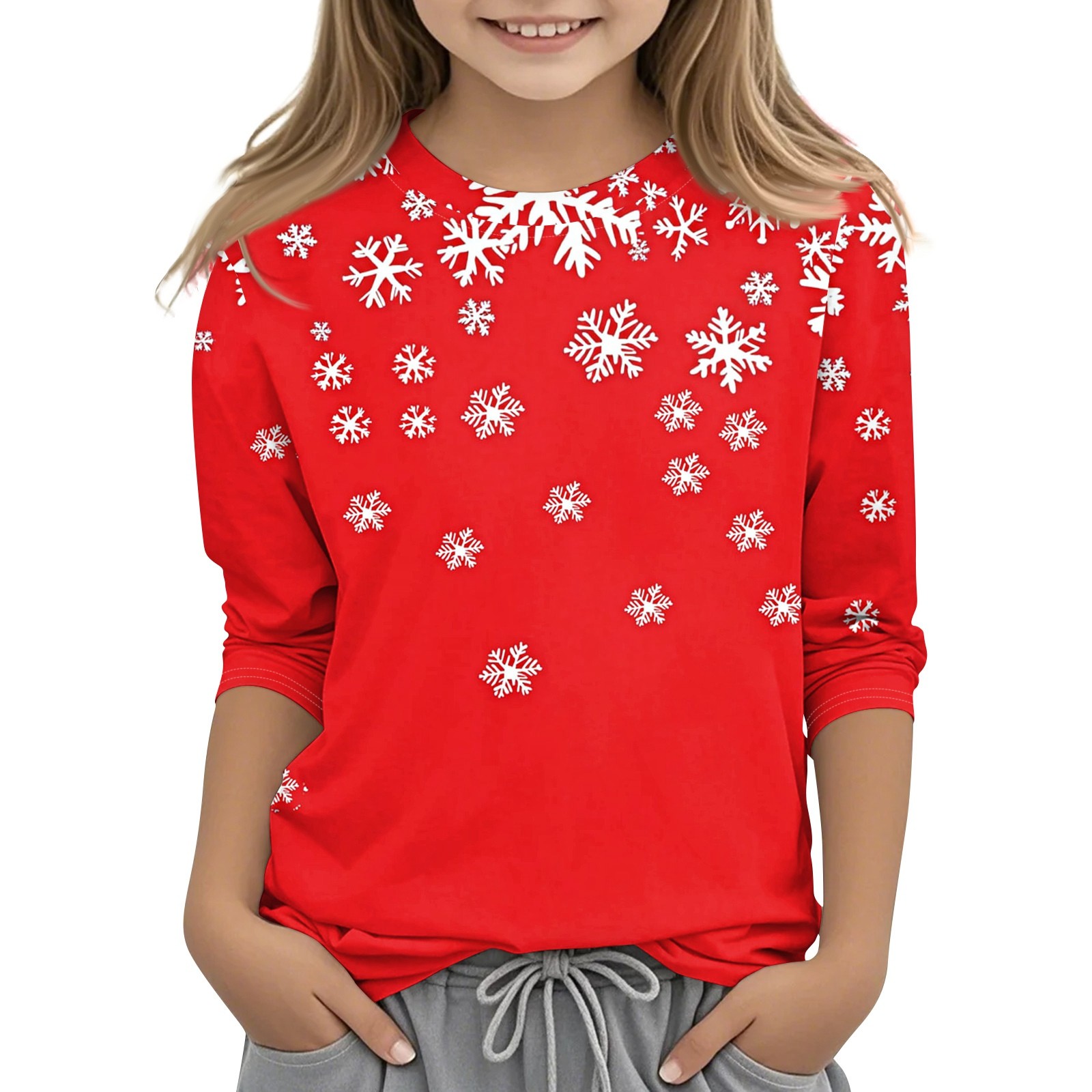 SKSloeg Girls 3/4 Sleeve Shirts Black Girls Tops Trendy Shiny Snowflake ...