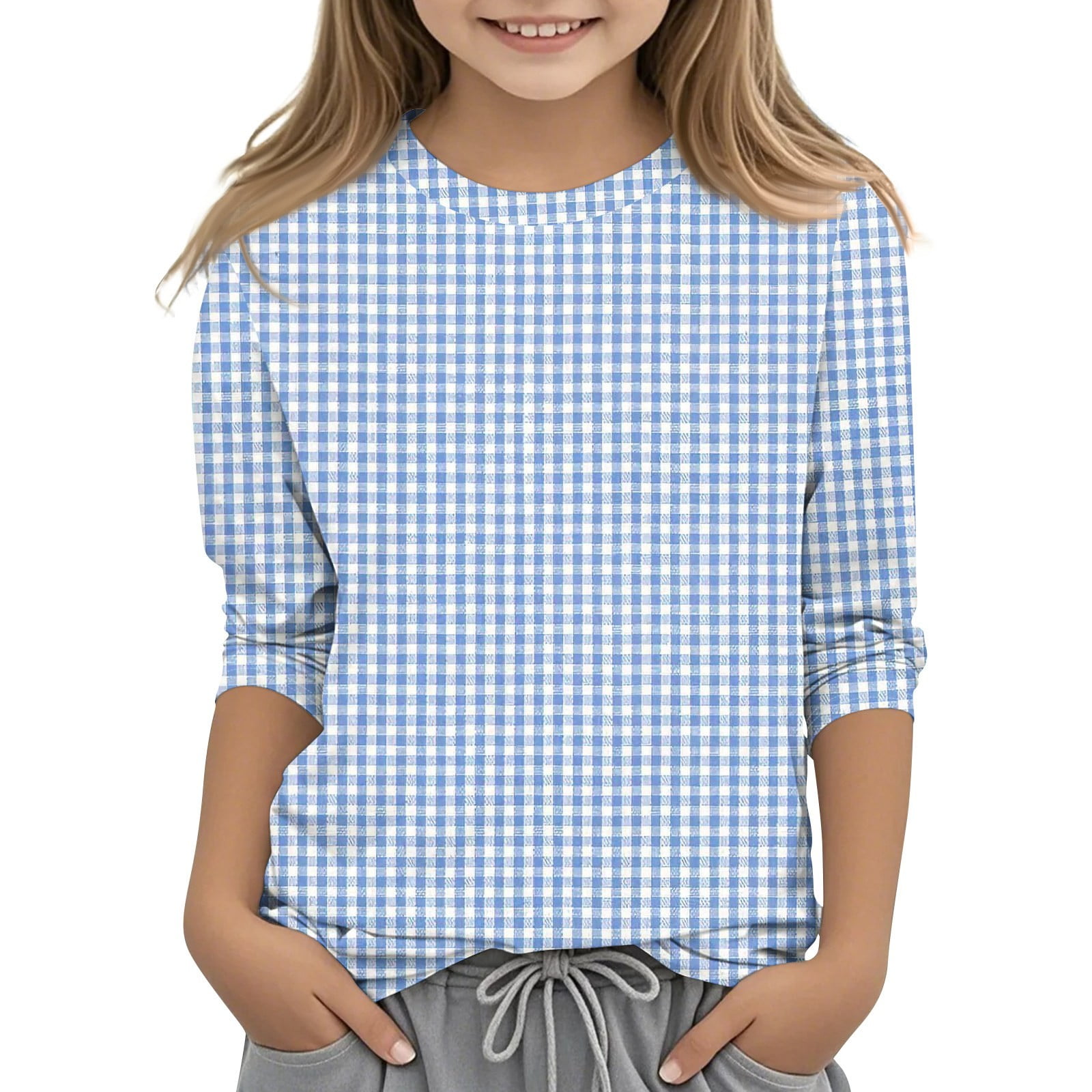 SKSloeg Girls 3/4 Sleeve Shirts Plaid Size 10-12 Black Basic Tween ...