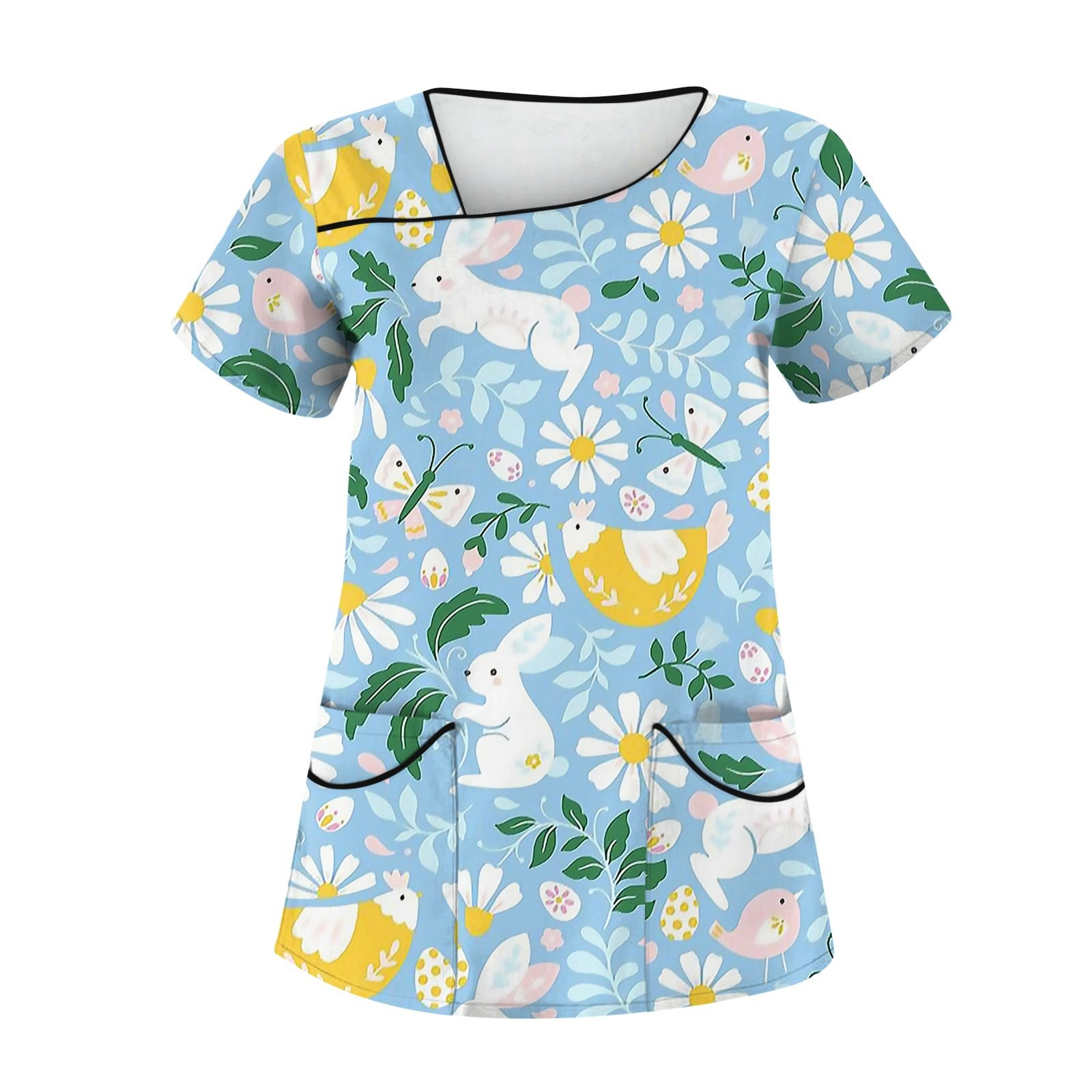 SKSloeg Happy Easter Day Nursing Scrubs for Woman Stretch Scrubs Shirts ...