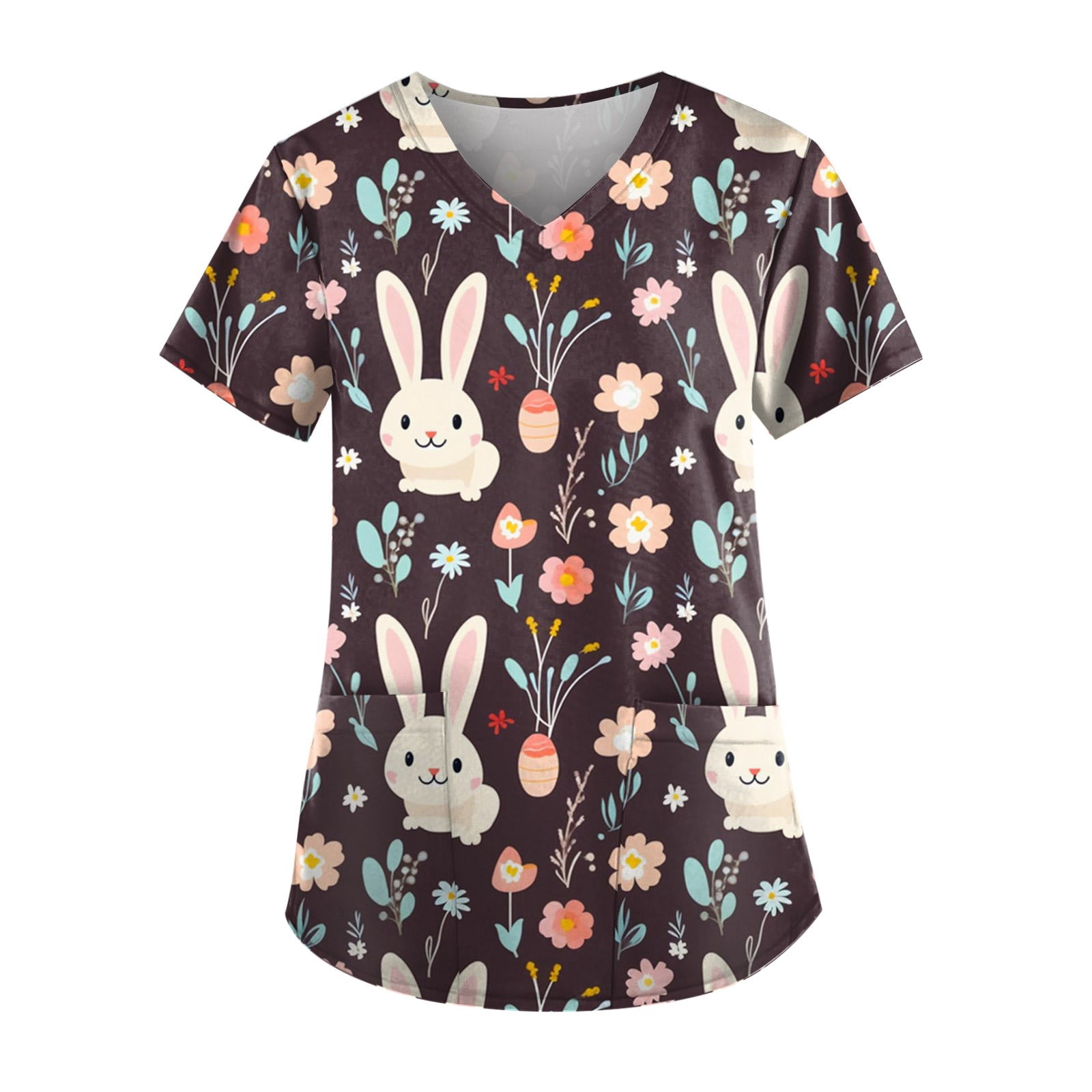SKSloeg Happy Easter Day Scrubs Medical Scrub Set Short Sleeve V Neck ...