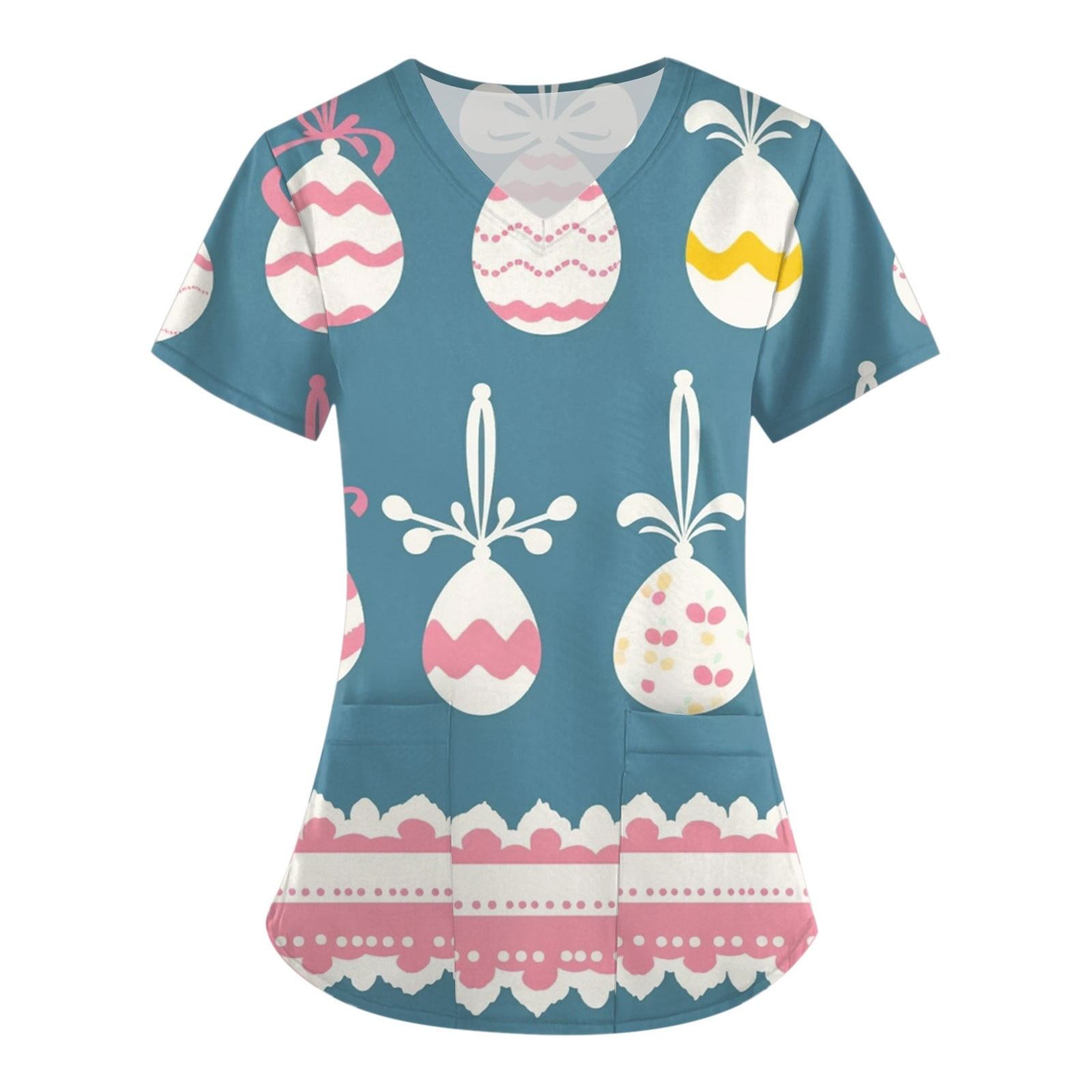 SKSloeg Happy Easter Day Scrubs for Women Stretch Scrubs Shirts Scrub ...