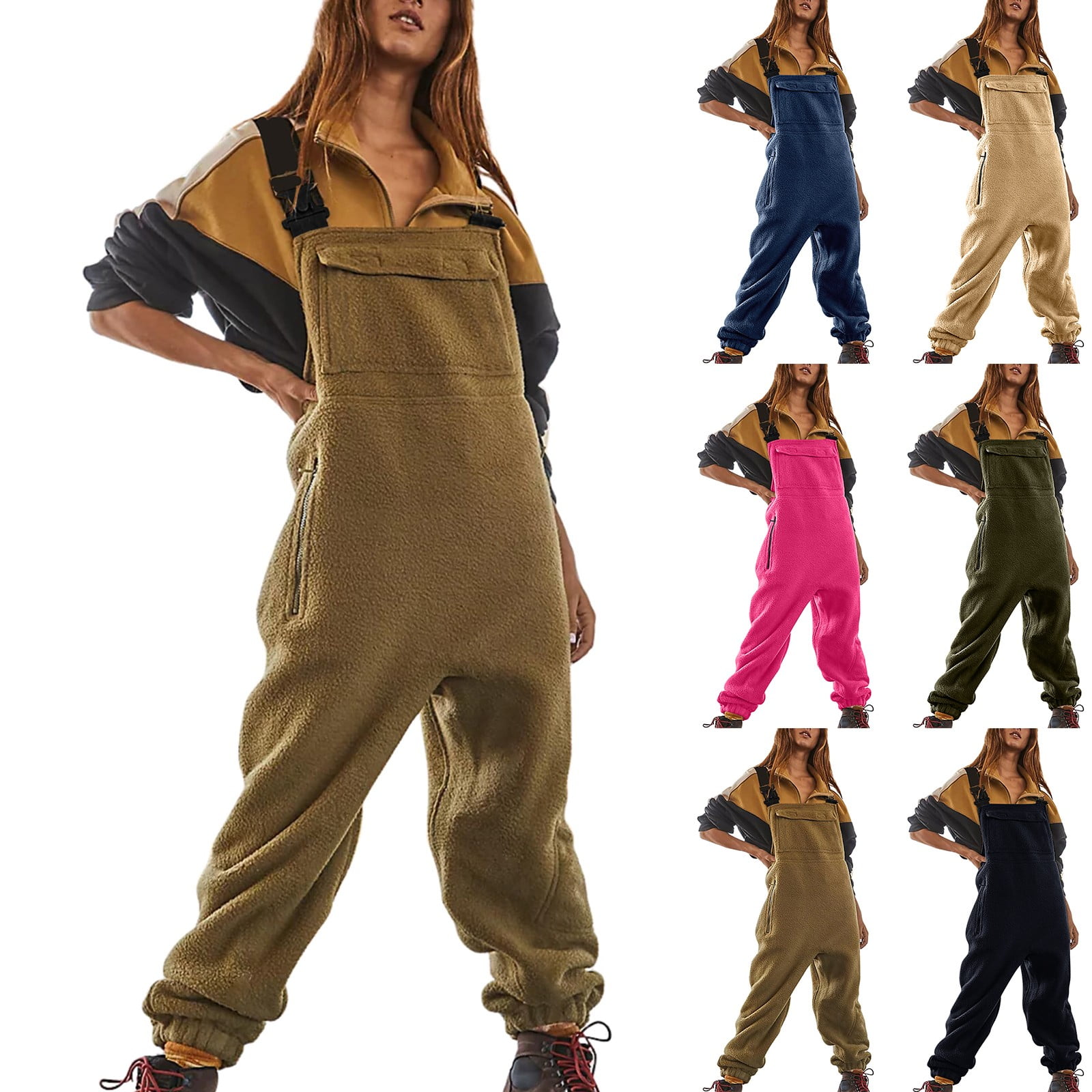 SKSloeg Jumpsuits for Women Adjustable Strap Fleece Overalls ...