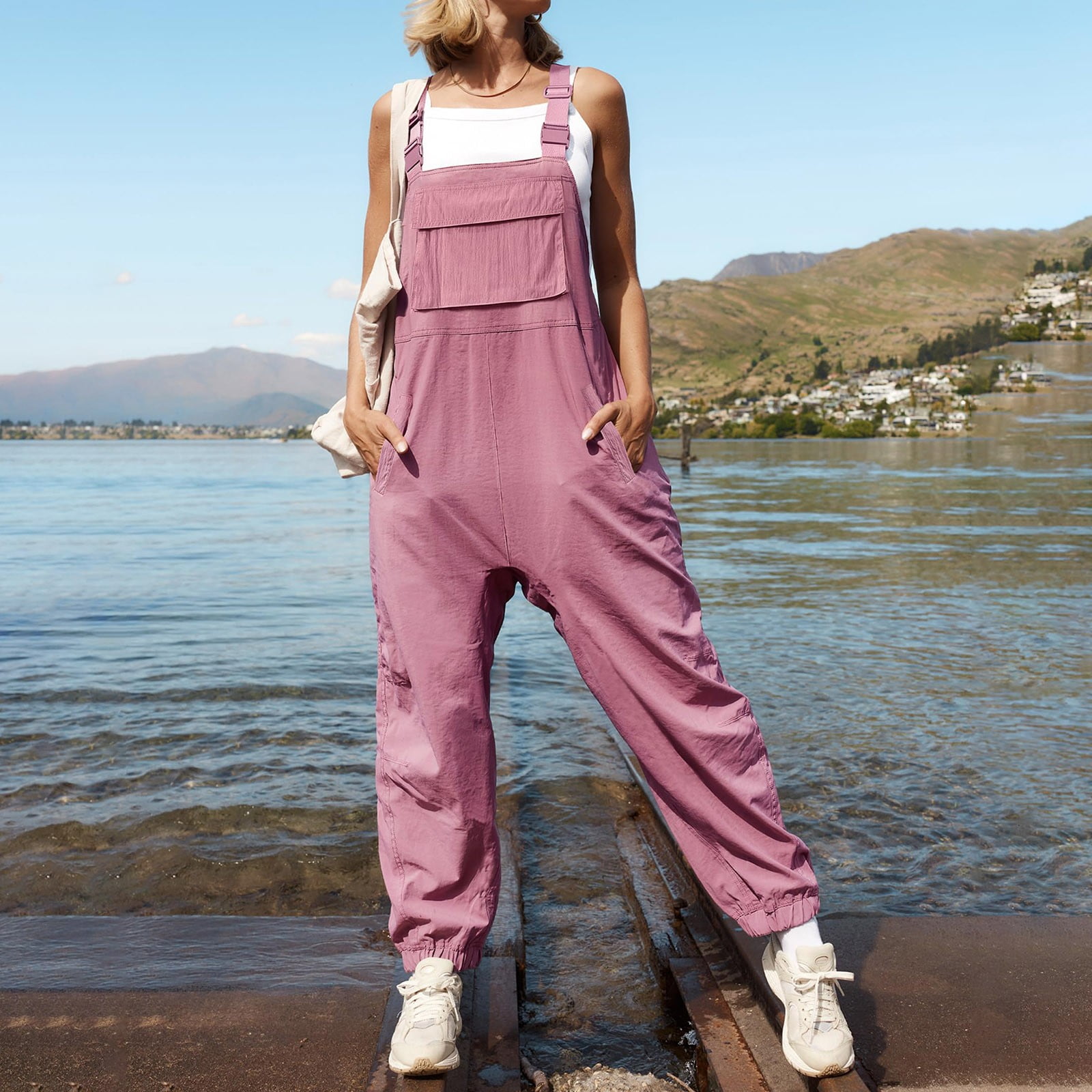 SKSloeg Jumpsuits for Women Casual Cinch Bottom Overall Jumpsuits ...