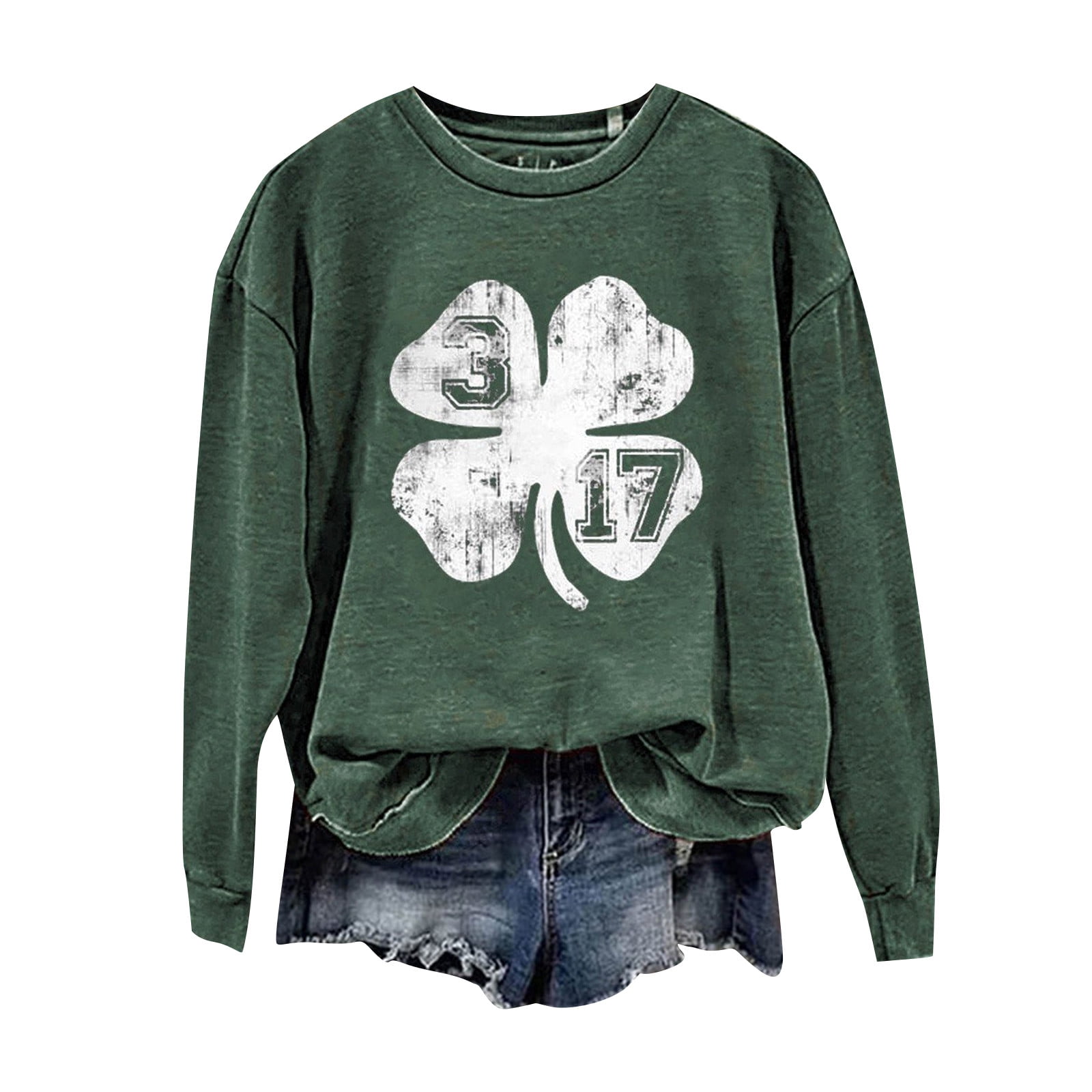 Sksloeg Long Sleeve Shirts For Women Party Shamrock Print Sweatshirt