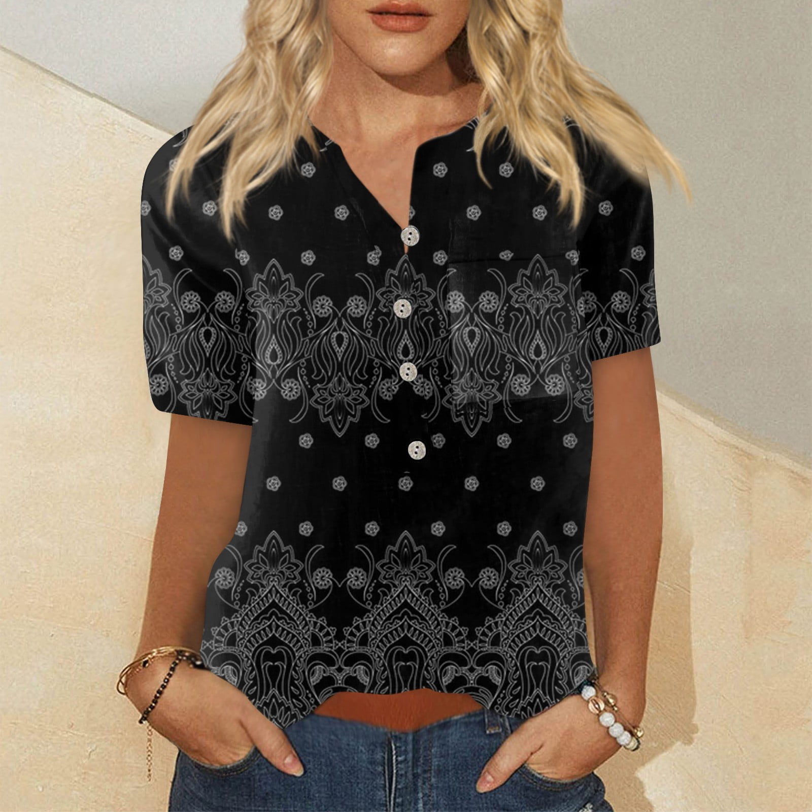 SKSloeg Long Sleeve Tops for Woman Plus Size Summer Casual V Neck ...