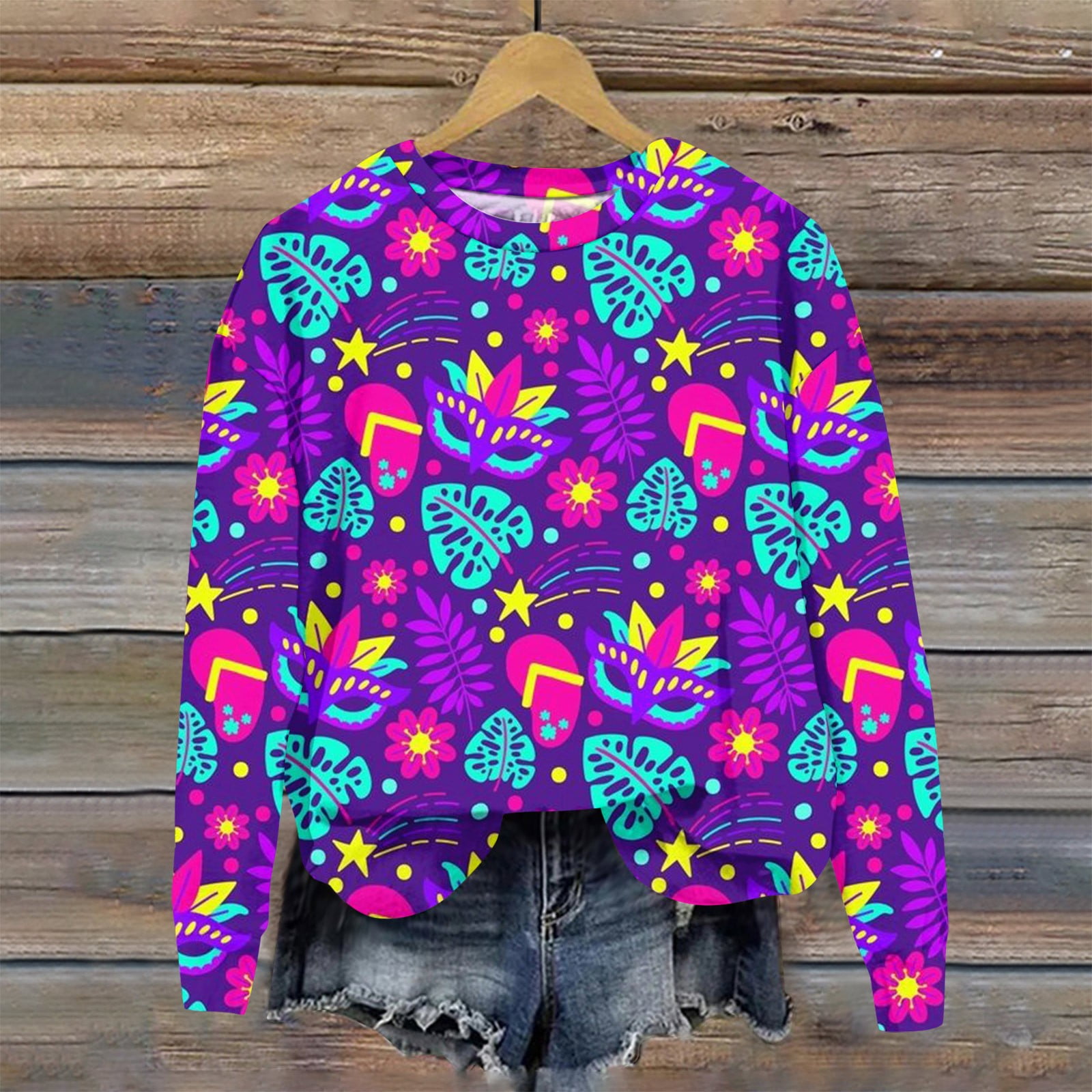 Sksloeg Mardi Gras Crewneck Sweatshirts For Women Carnival Party Mask