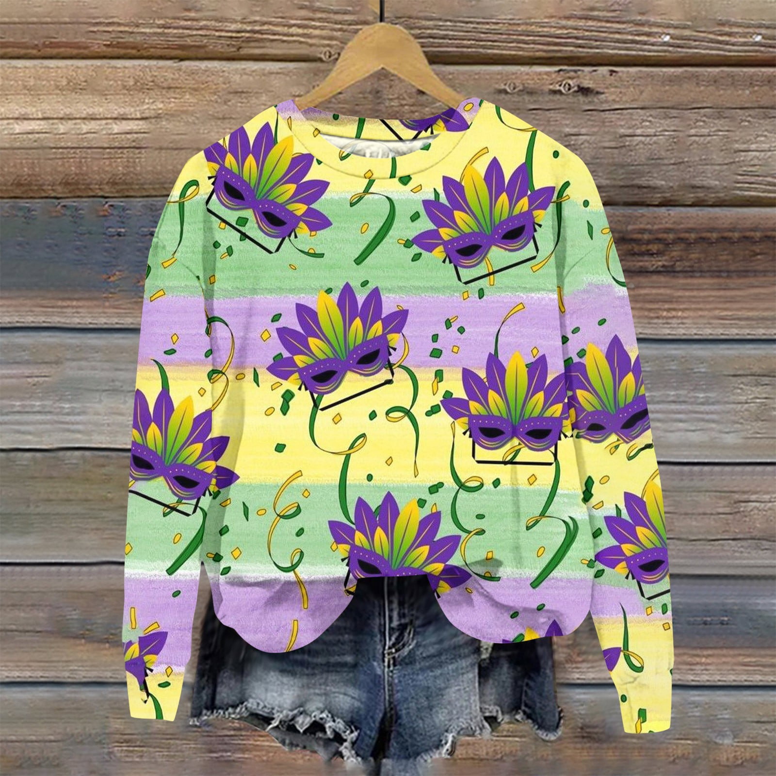 SKSloeg Mardi Gras Long Sleeve Tops for Woman Oversized Spring Casual ...