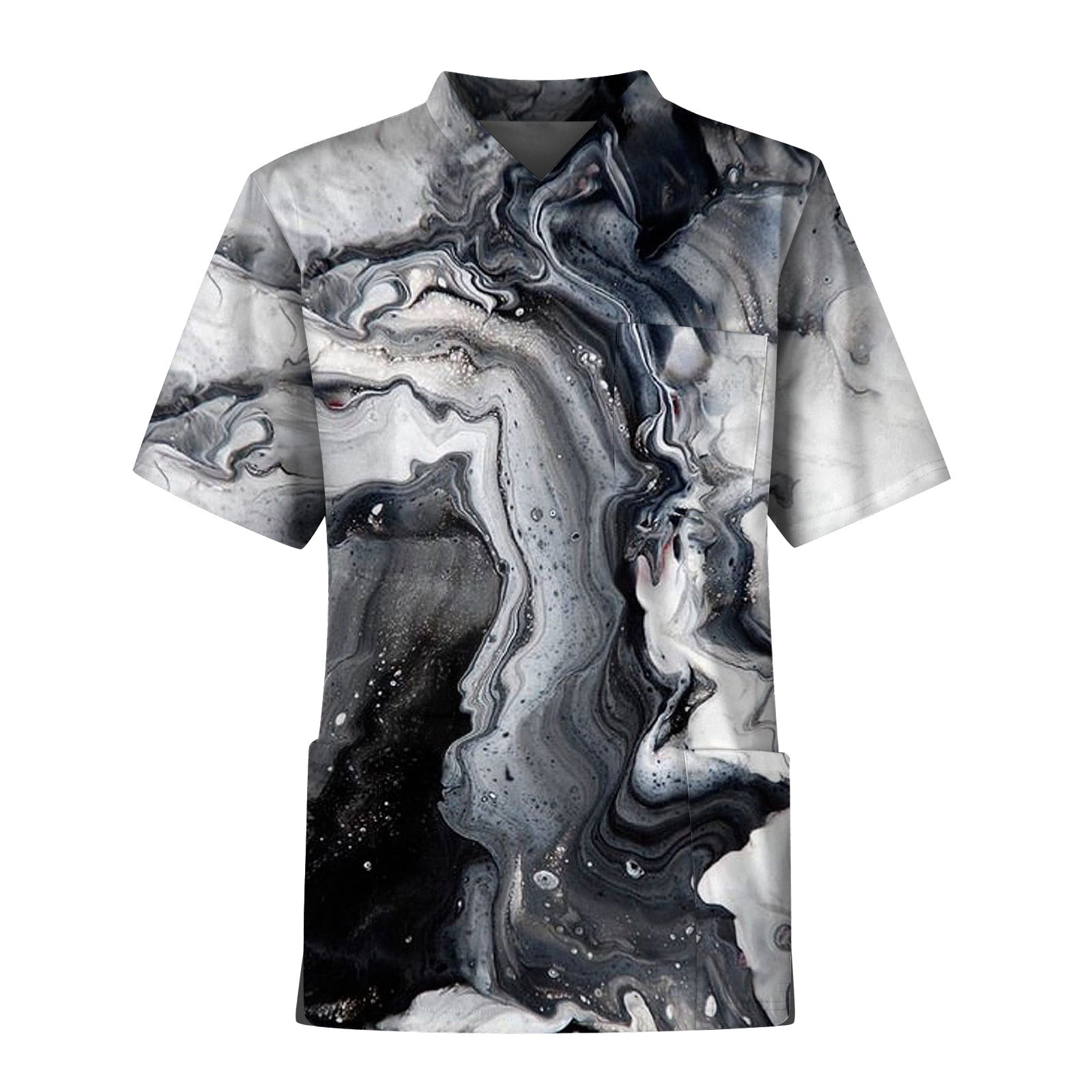 SKSloeg Medical Scrubs for Men Scrub Tops Marble Printg Short Sleeve V ...