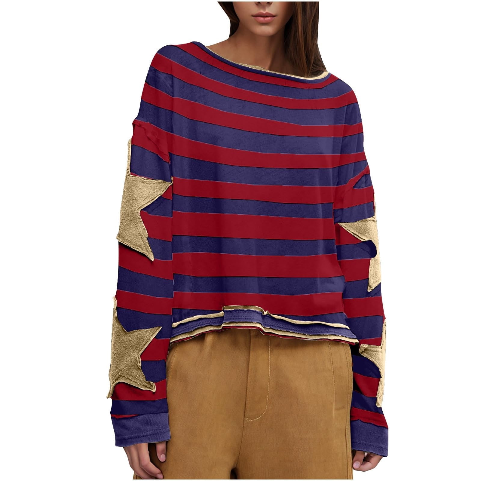 SKSloeg Oversized Sweatshirts for Women Y2k Star Striped Printed Drop ...