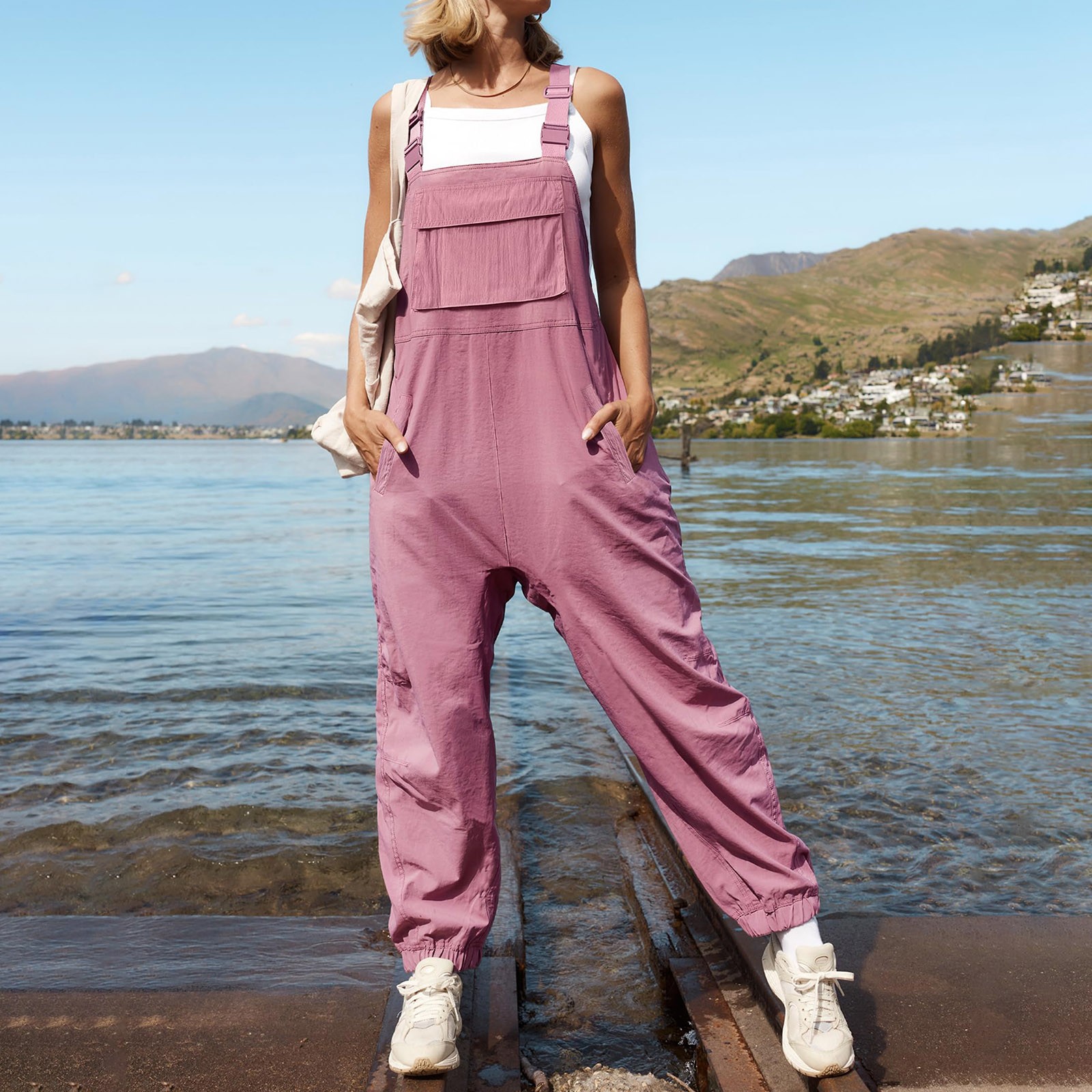 SKSloeg Womens Jumpsuits Dressy Cinch Bottom Overalls Sleeveless Loose ...