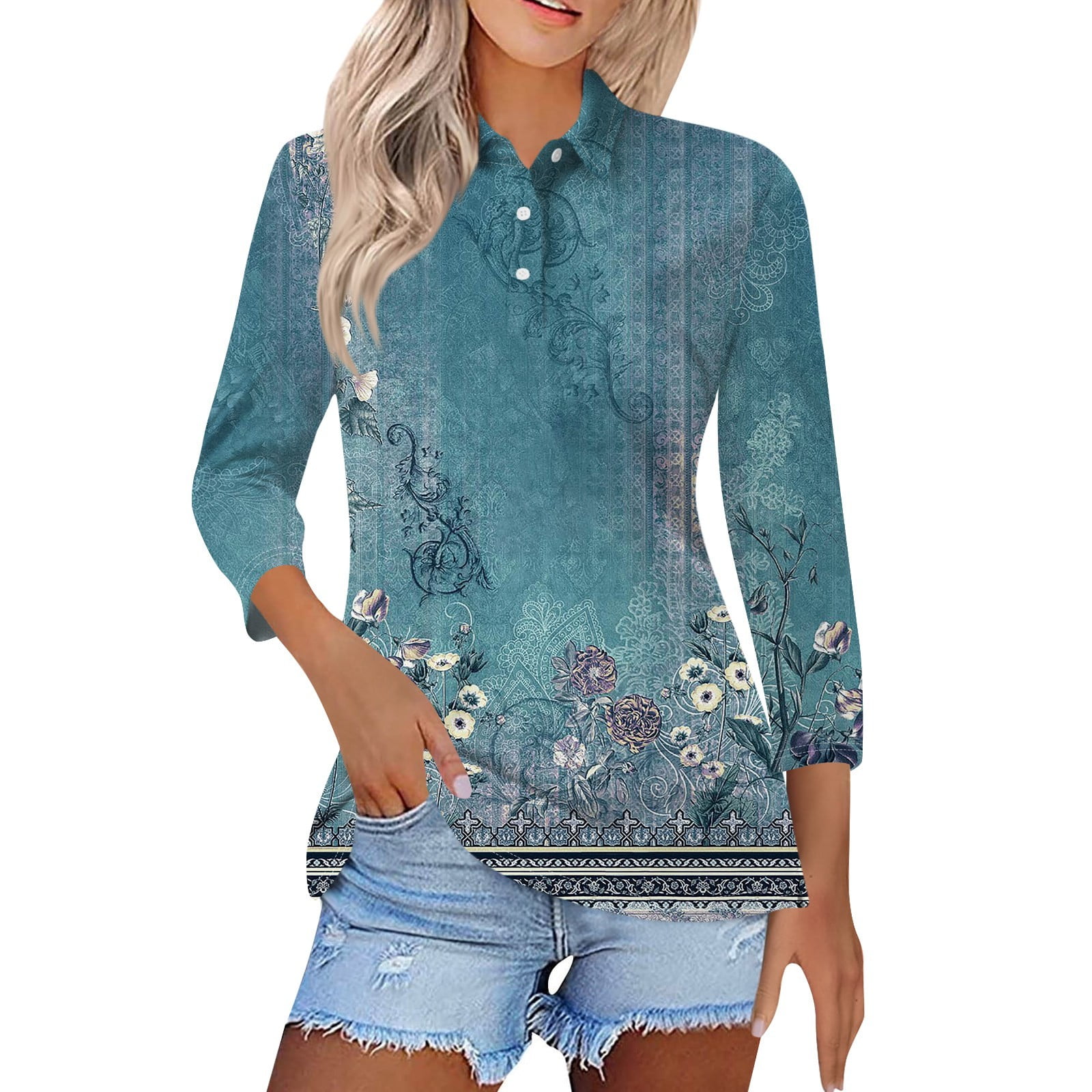 SKSloeg Plus Size Women's Polo Shirts 3/4 Sleeve Business Teacher ...