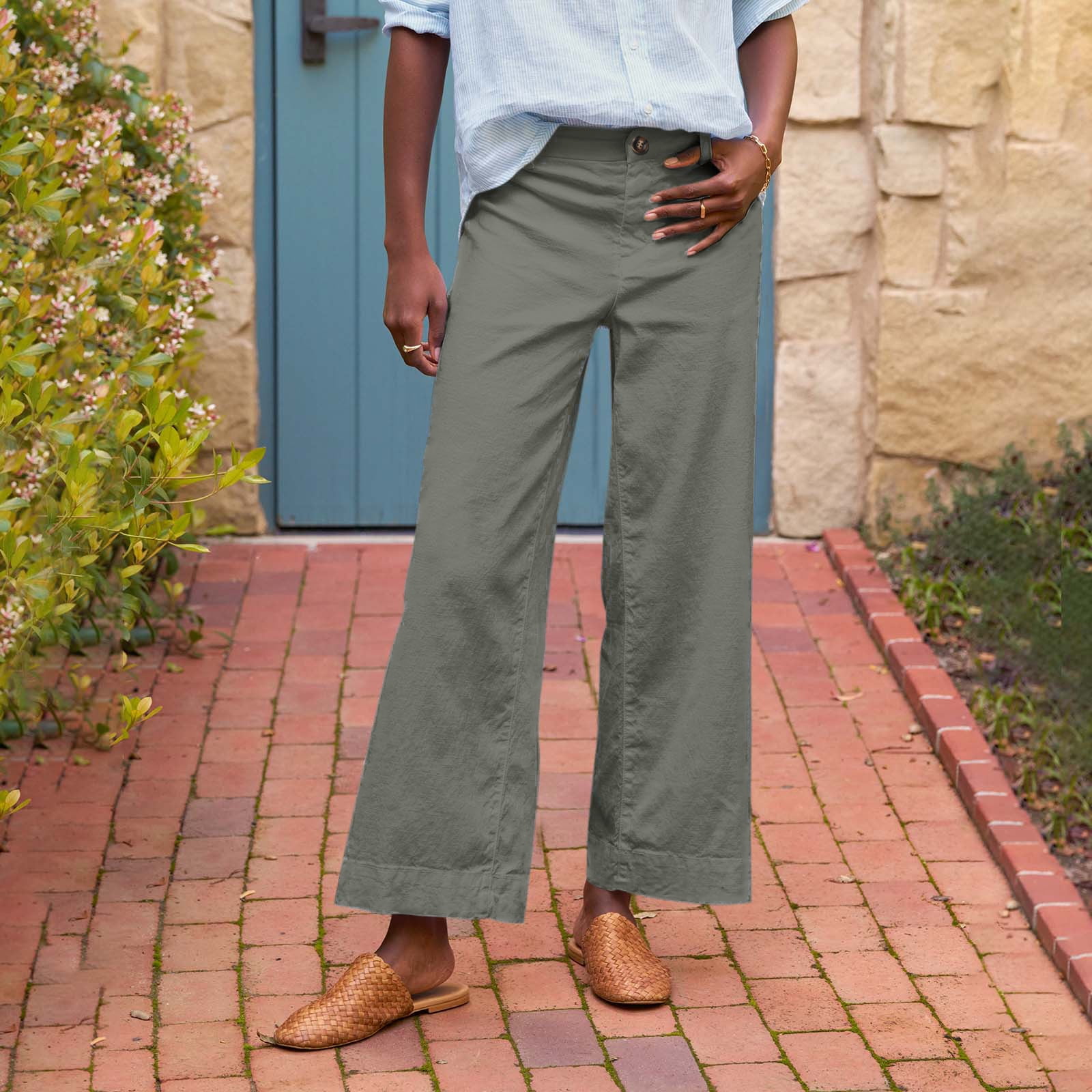 SKSloeg Red Pants Women Crop Linen Pants High Waisted Flare Wide Leg ...