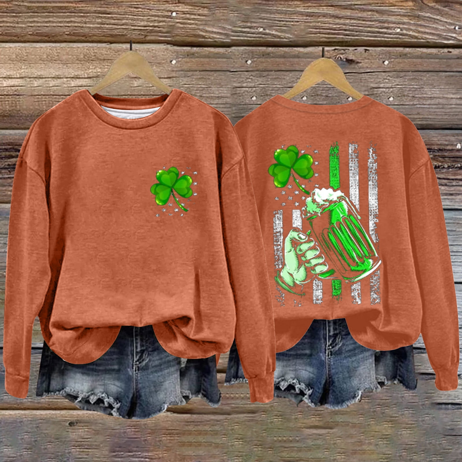 Sksloeg Saint Patricks Day Sweatshirts For Women Loose Shamrock Clover
