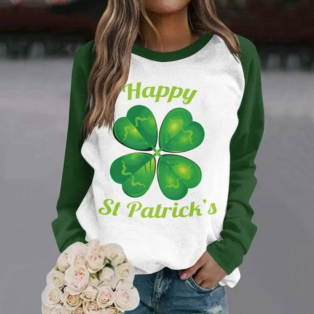Sksloeg Saint Patricks Day Womens Sweatshirts Shamrock Clover Stripes