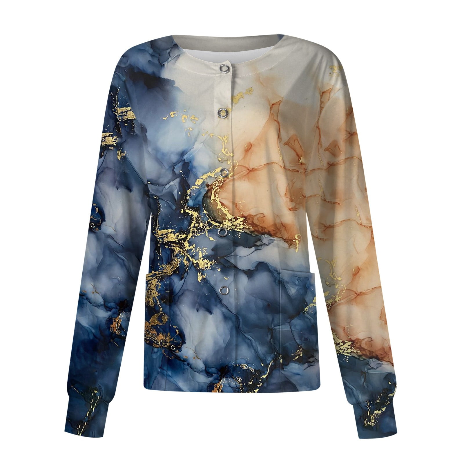 SKSloeg Scrubs for Women, Women Long Sleeve Marble Print Pocket Working ...