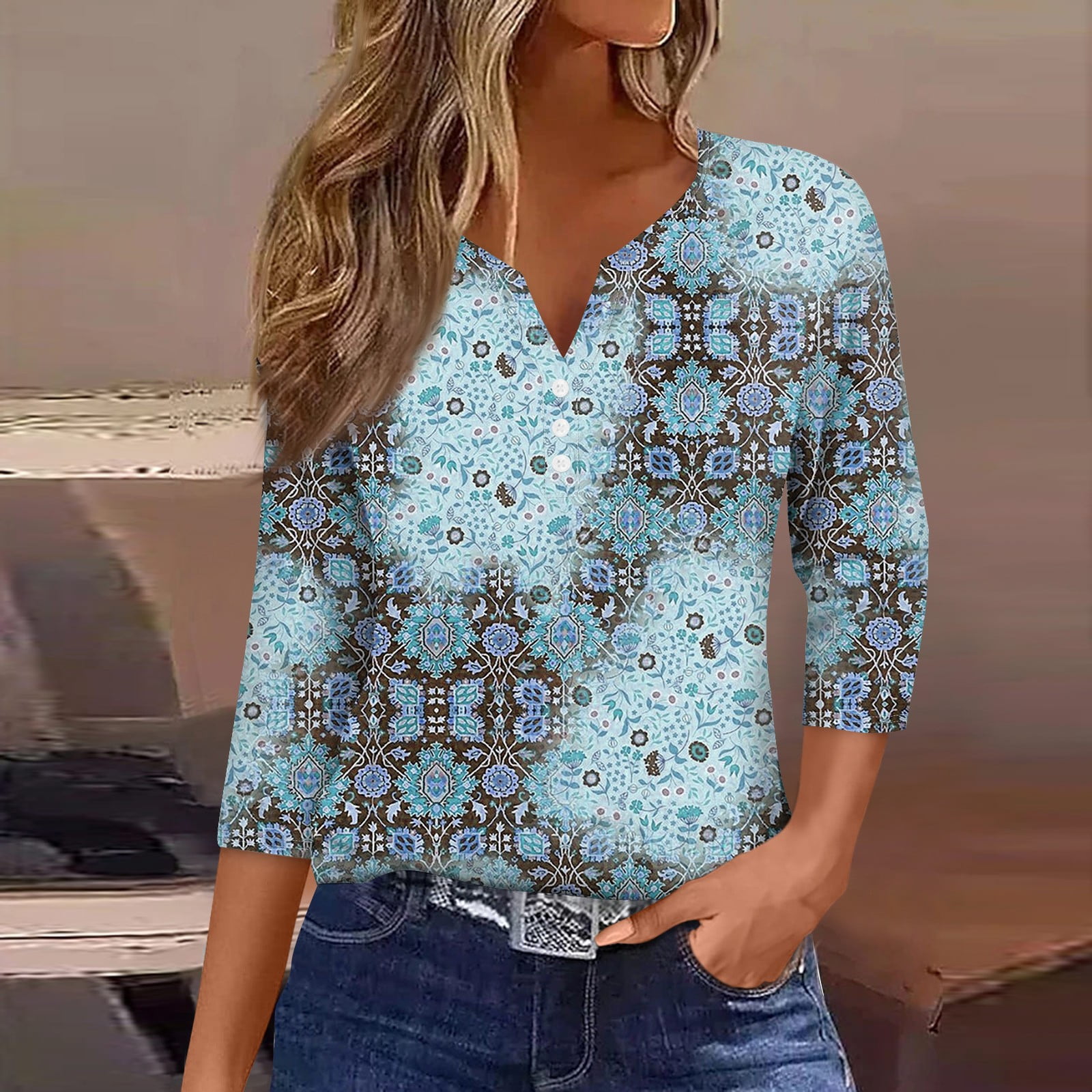 SKSloeg Spring Tops for Women 2024 Henley Button V Neck Short Sleeve ...