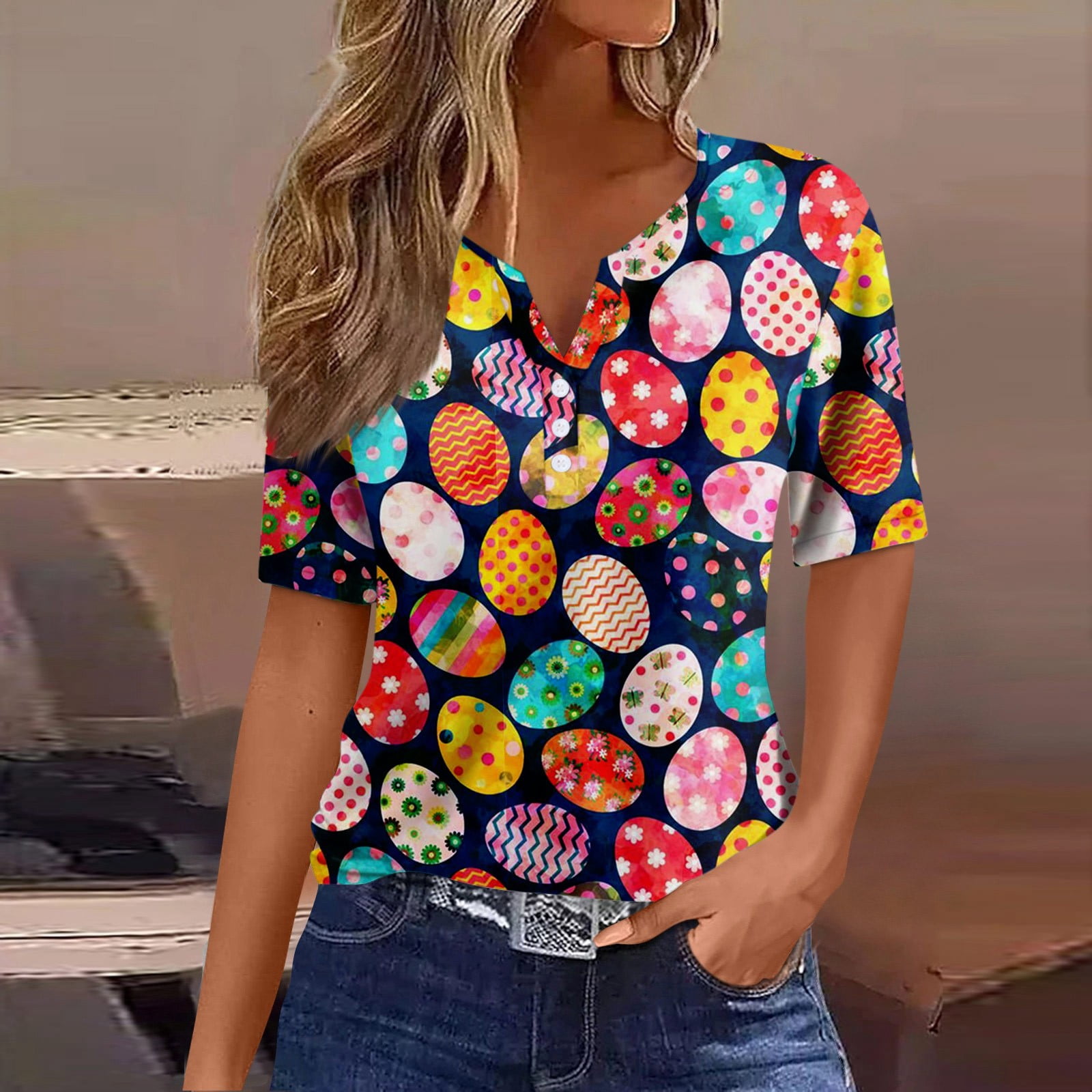 SKSloeg Spring Tops for Women 2024 Plus Size Summer Casual V Neck ...