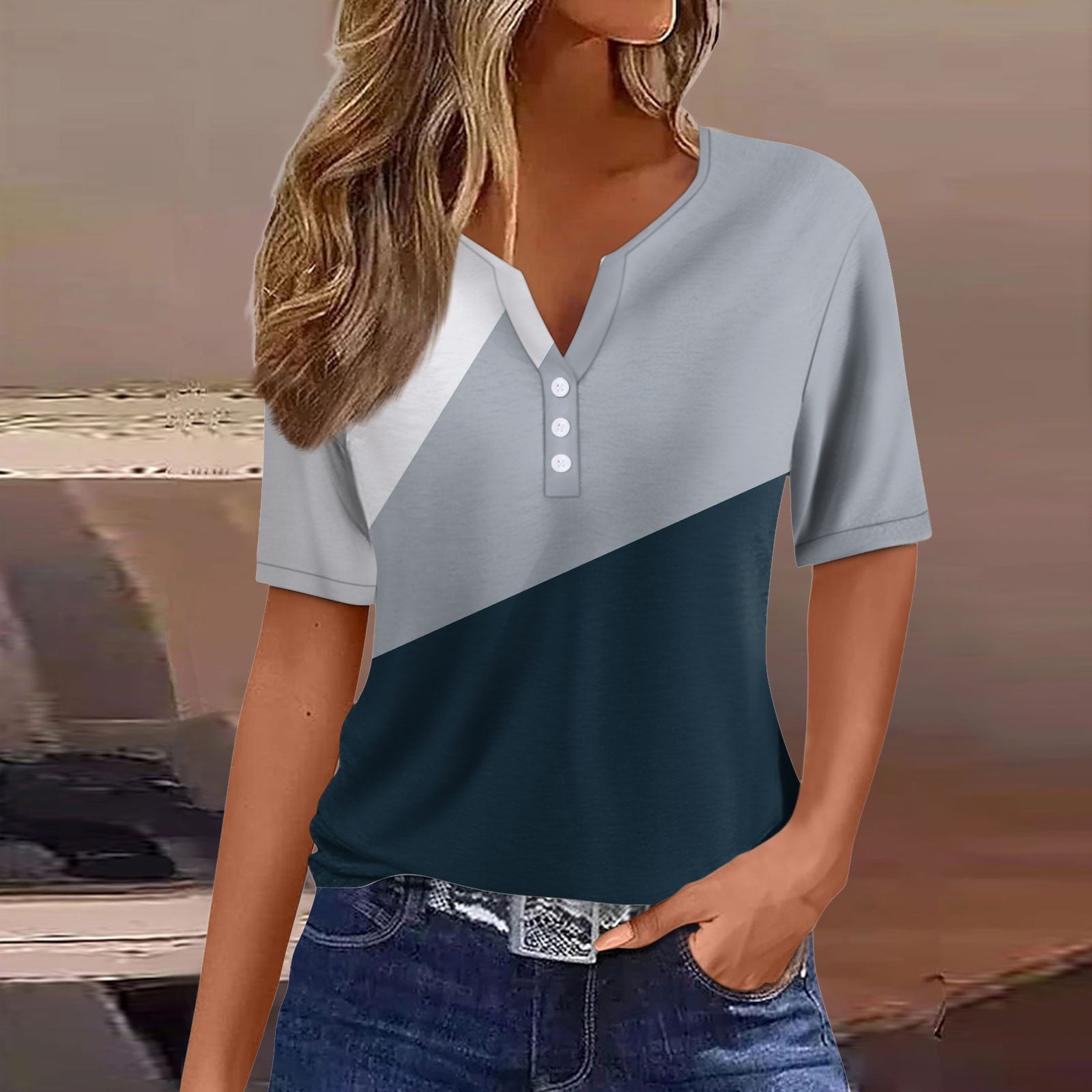 SKSloeg Spring Tops for Women 2024 Plus Size Summer Casual V Neck ...