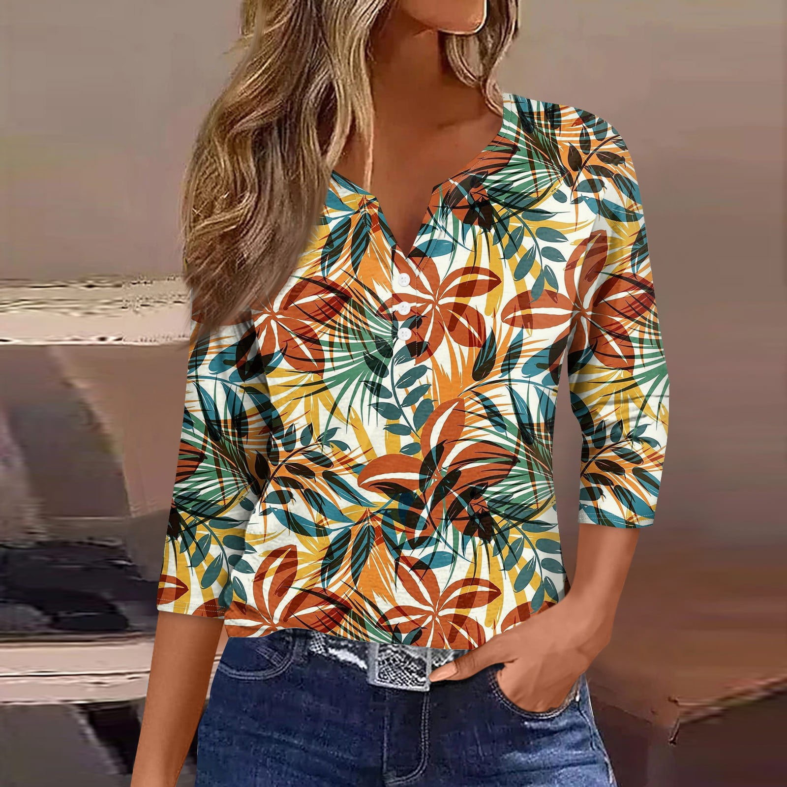 SKSloeg Spring Tops for Women 2024 Short Sleeve Henley V Neck Button ...