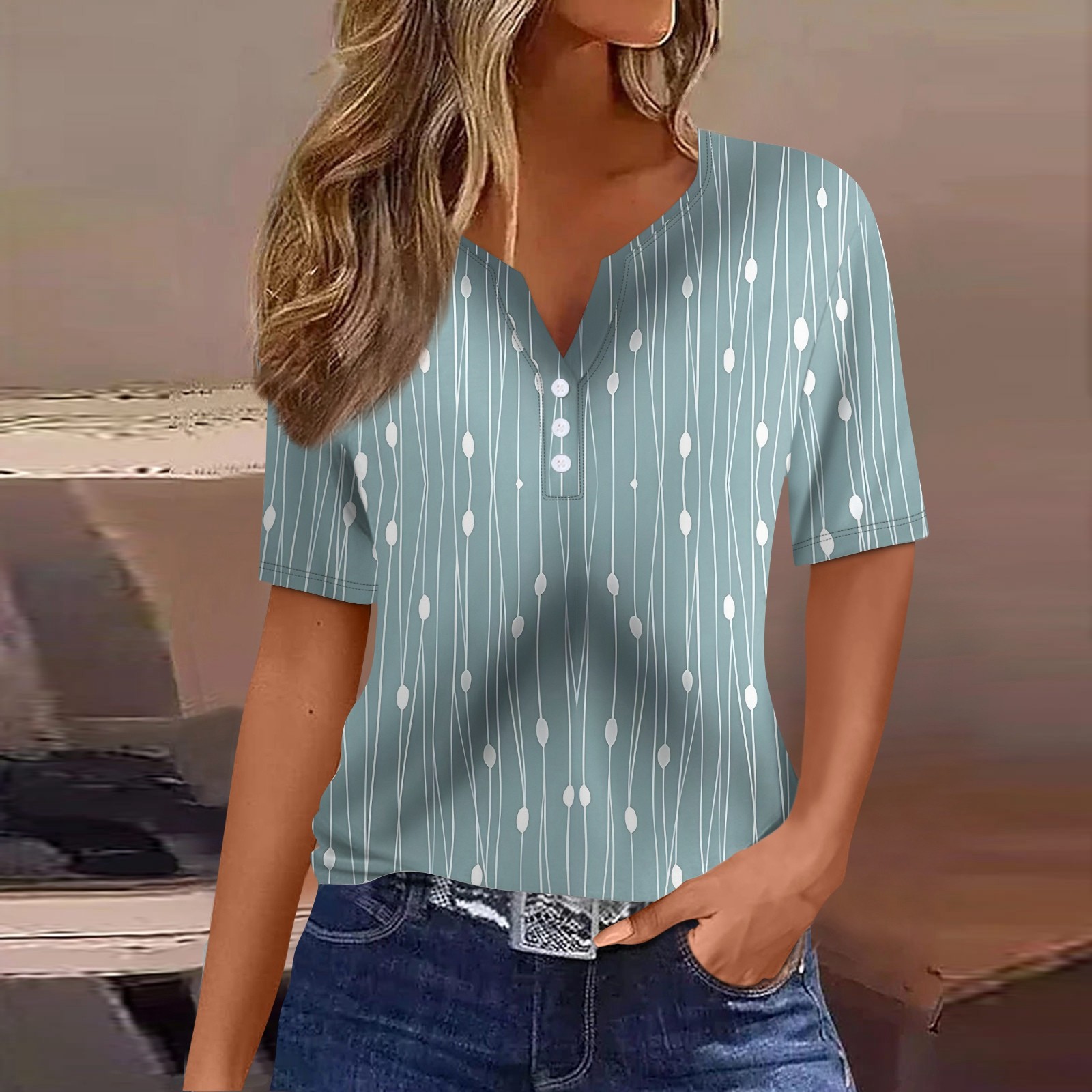 SKSloeg Spring Tops for Women 2024 Short Sleeve V Neck Button Tshirts ...