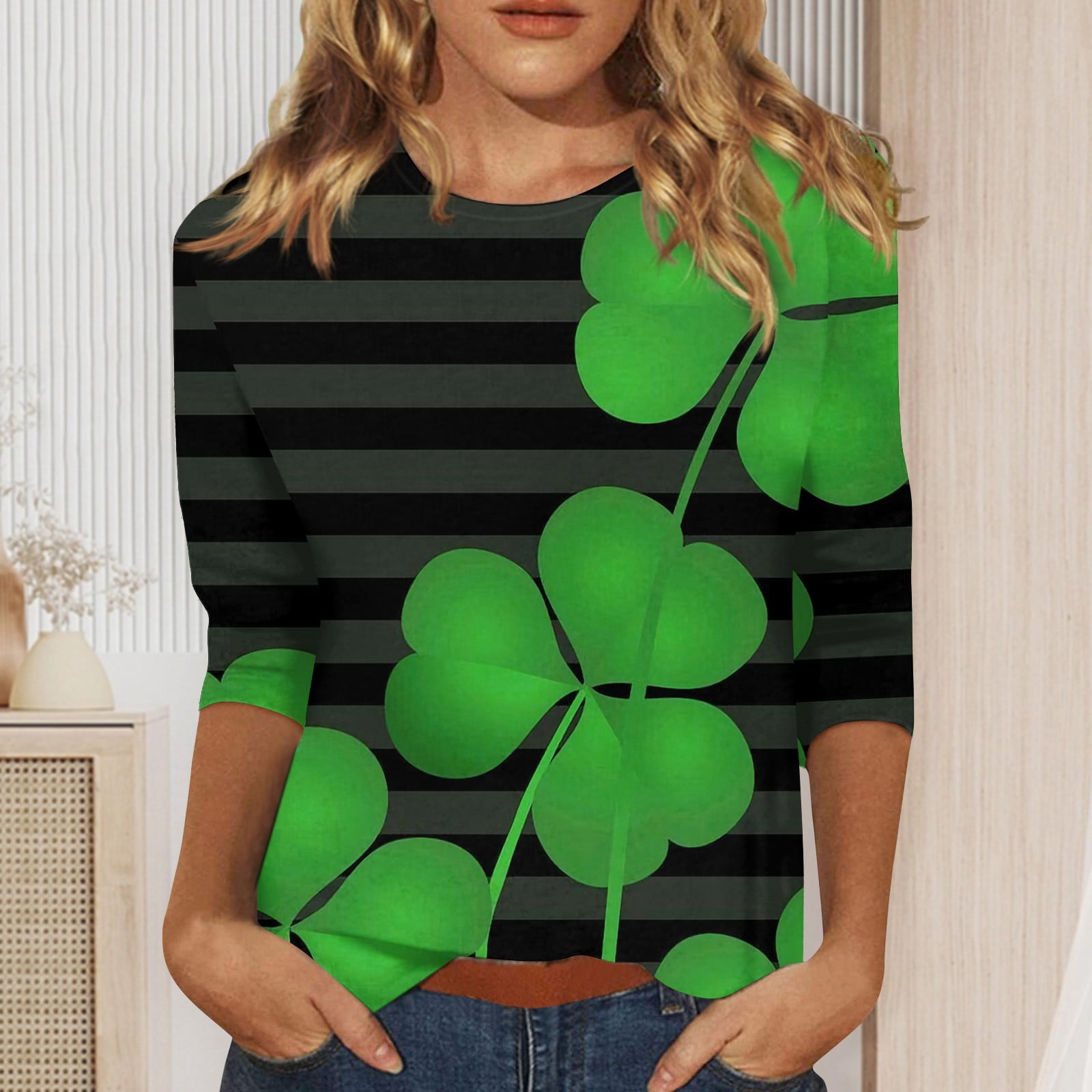 Sksloeg St Patricks Day Funny Ts Lucky Clover Print Shirt 3 4