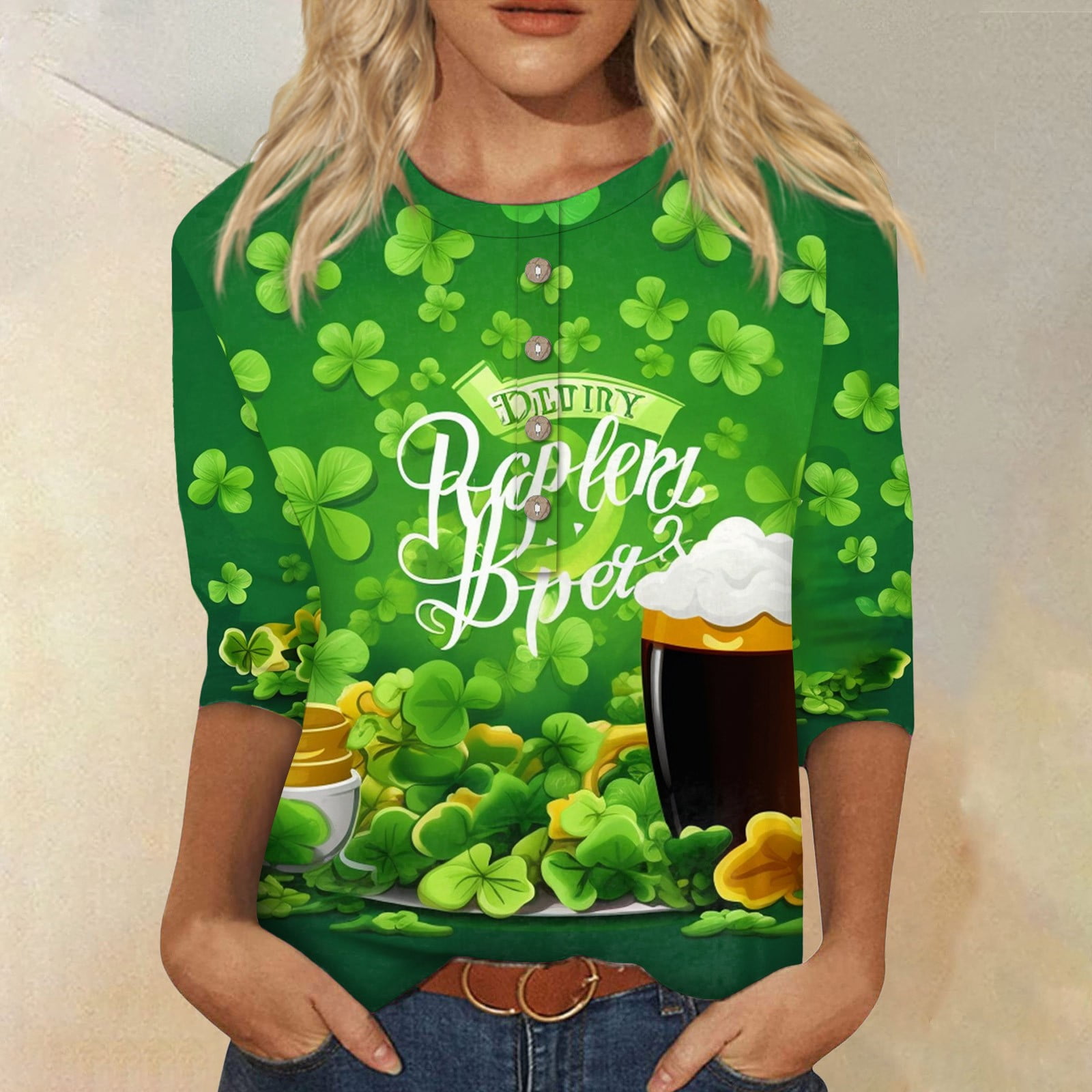 Sksloeg St Patricks Day Mom Ts Irish Shamrock Graphic Button Down